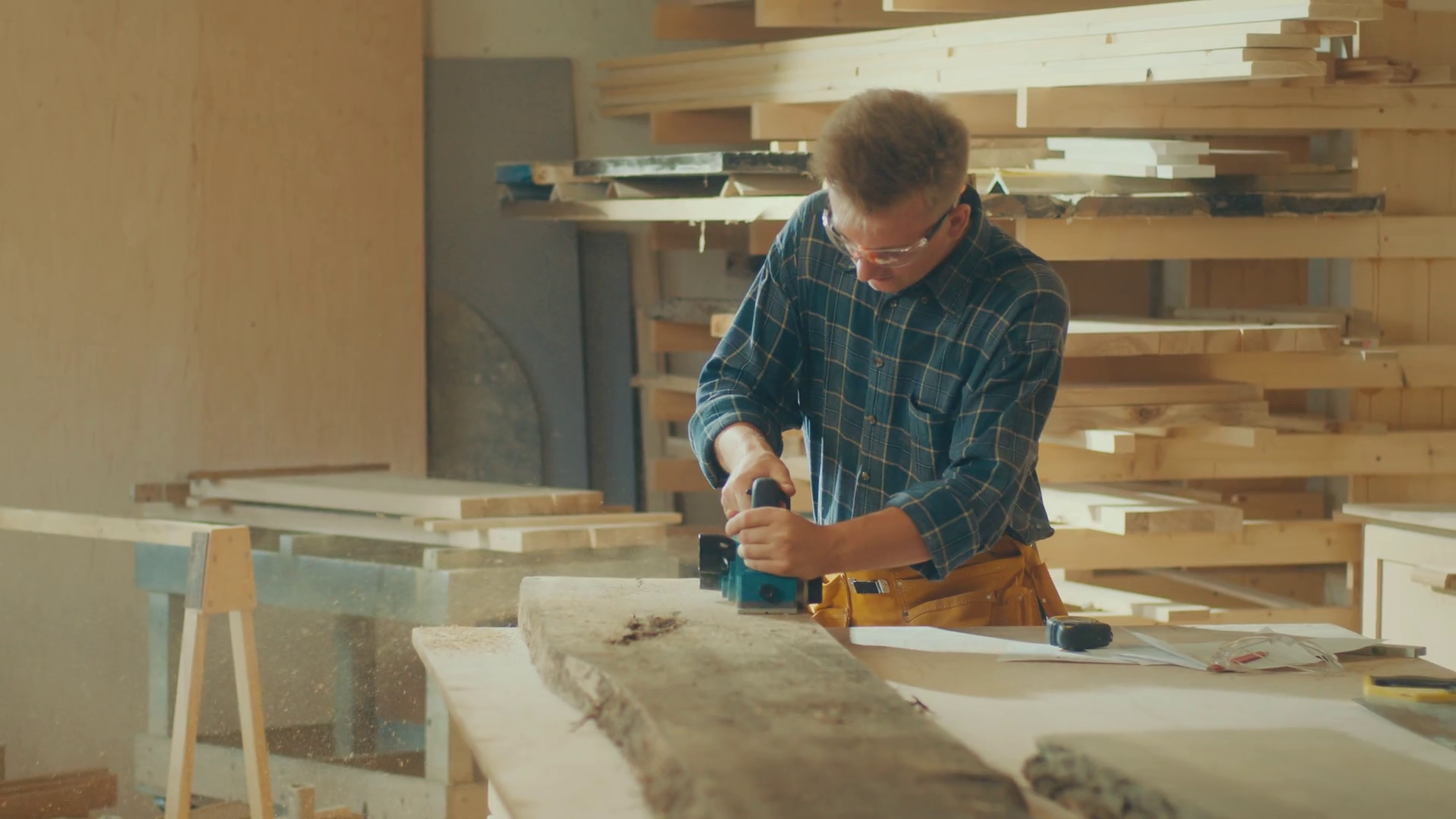 Artisan Craftsman In Checkered Shirt Stock Footage SBV-348828494 ...