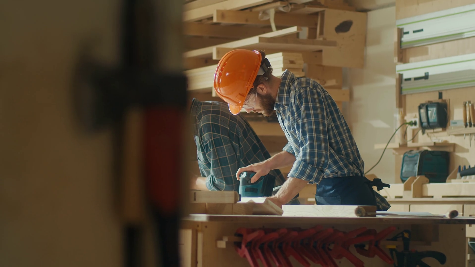 Carpenters Wearing Hard Hat On Head Stock Footage SBV-348823730 ...