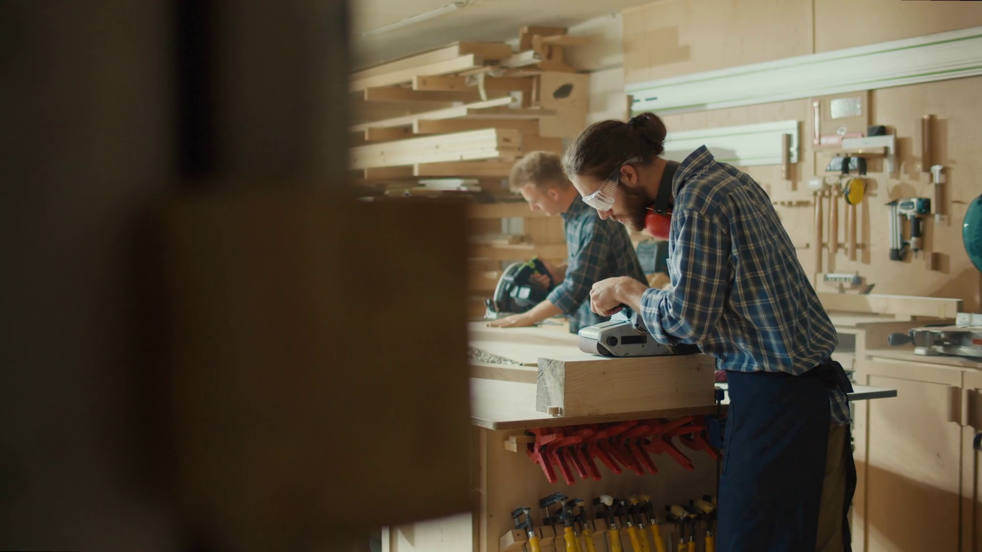 Wooden Workshop Workers During Manufacturing Stock Footage SBV ...