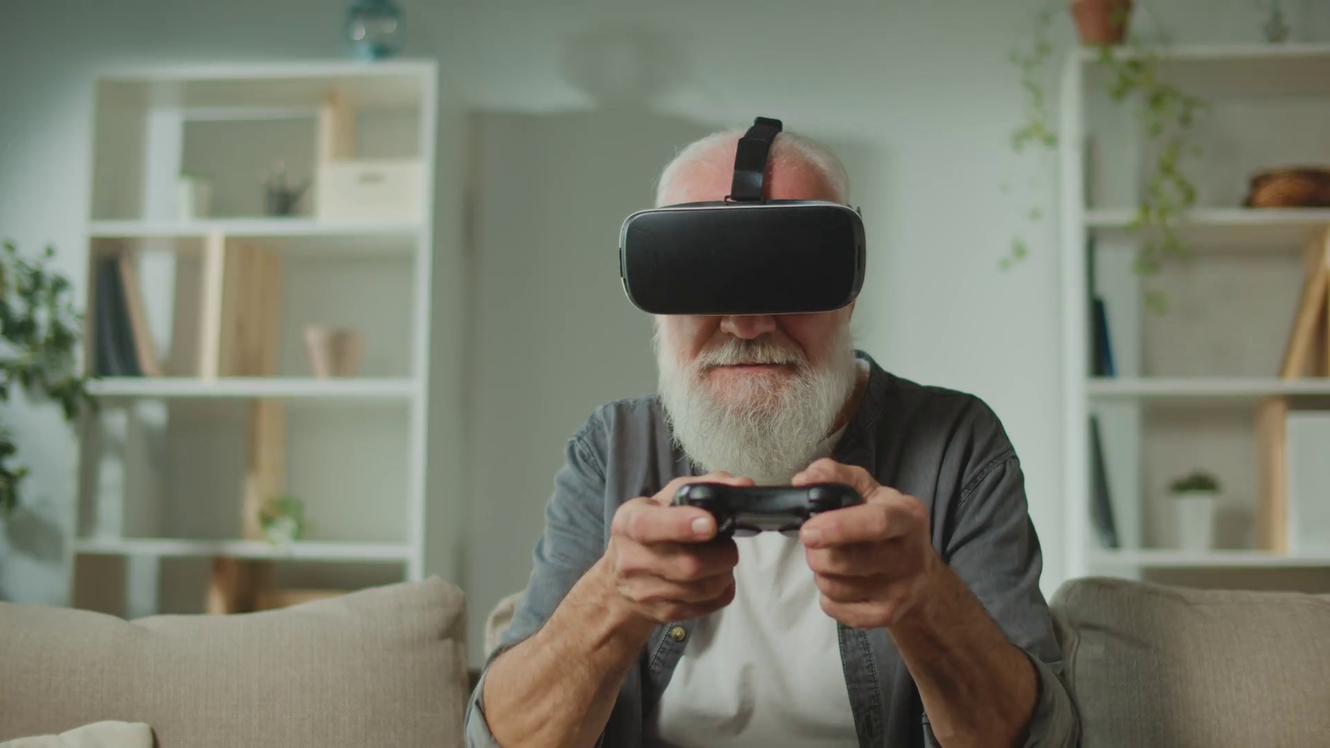 An Old Man In Vr Glasses Plays Computer Stock Footage SBV-348508181 ...