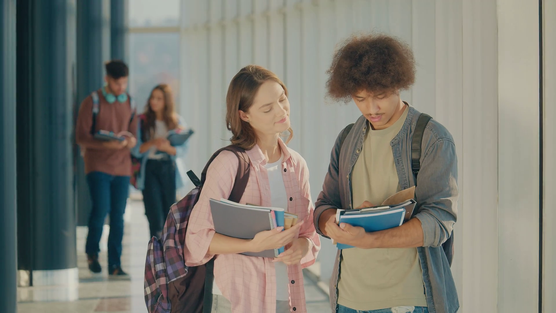 Two Students Talk At High School College Stock Footage SBV-347621173 ...