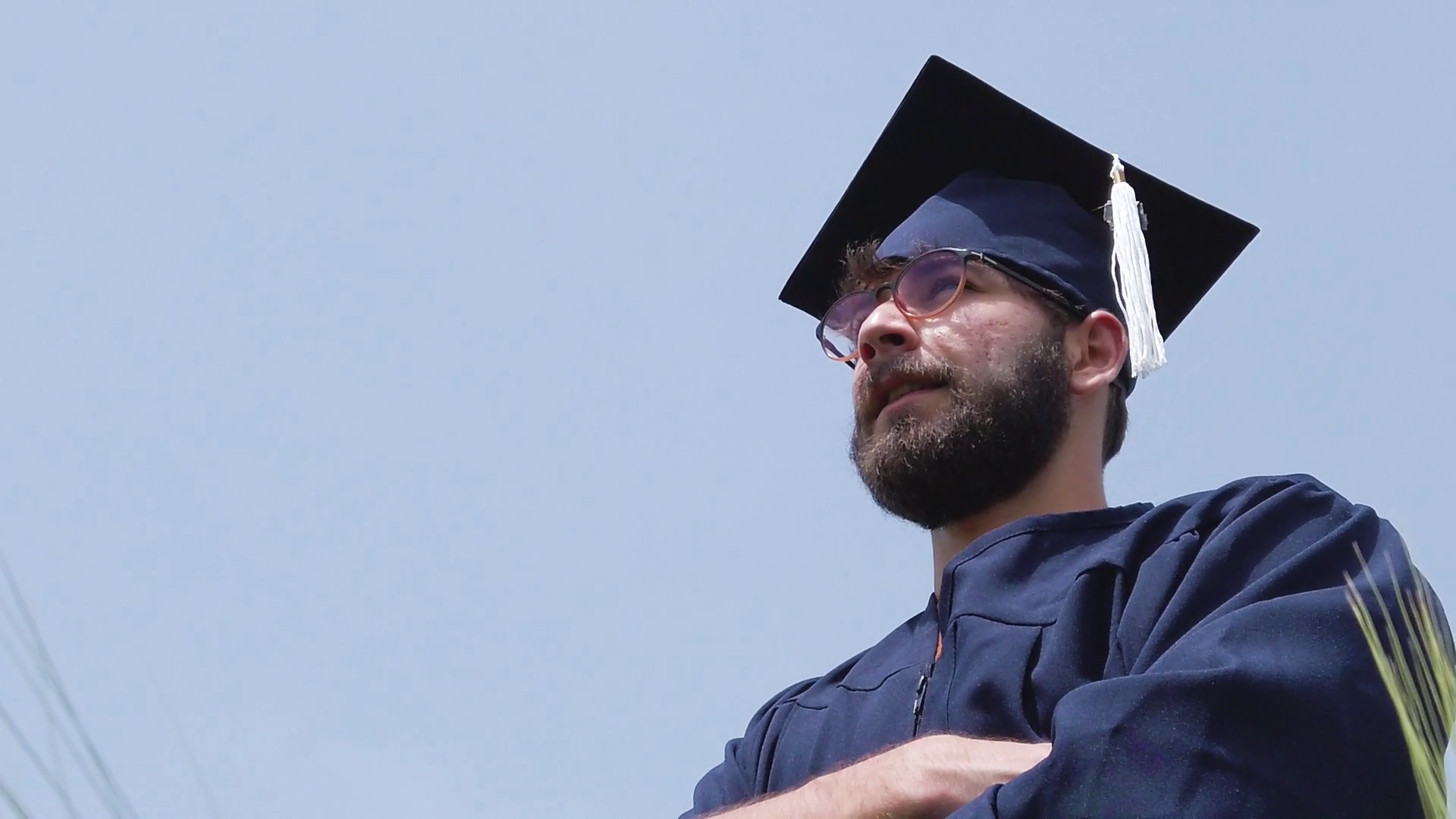 Graduation Man Alone In Nature Against Blue Stock Footage SBV-352897361 ...