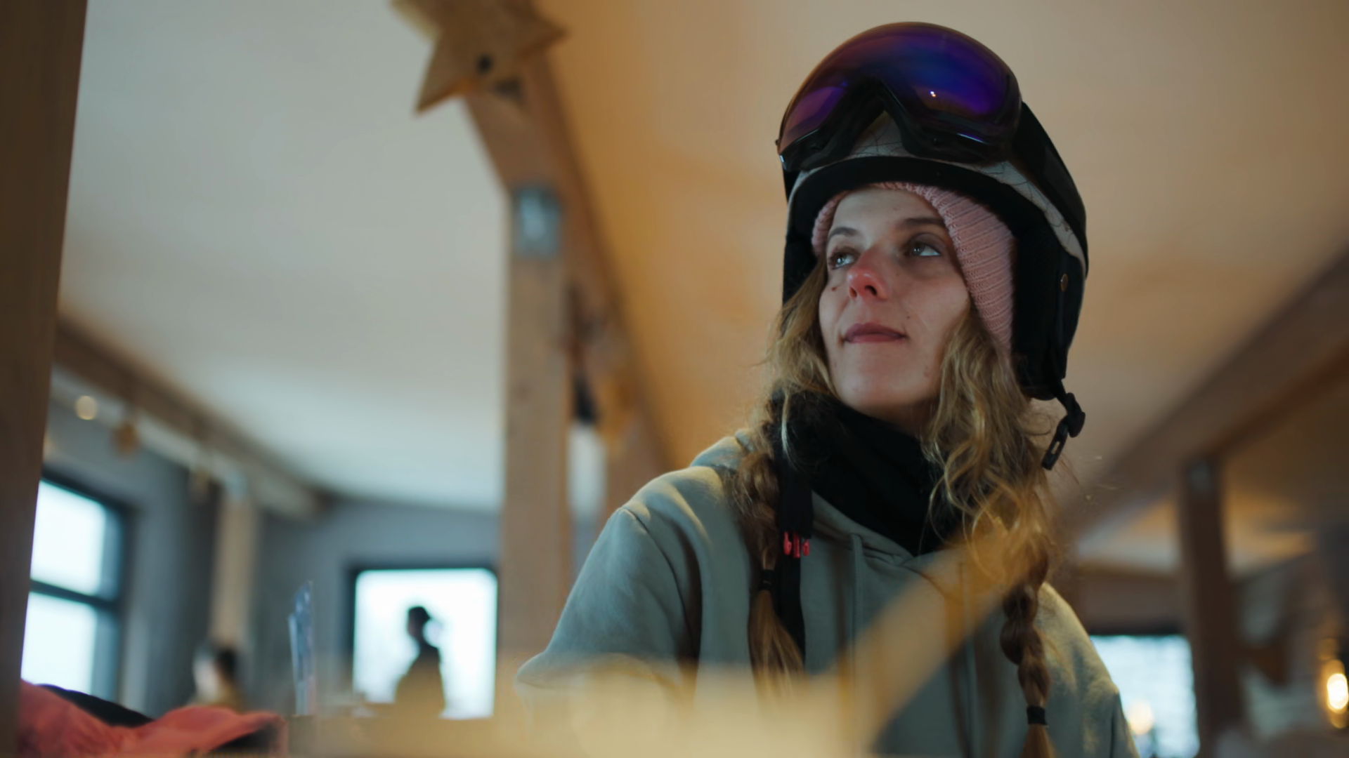 Woman In Ski Helmet Goggles Dances In Cafe Stock Footage SBV-353587646 ...