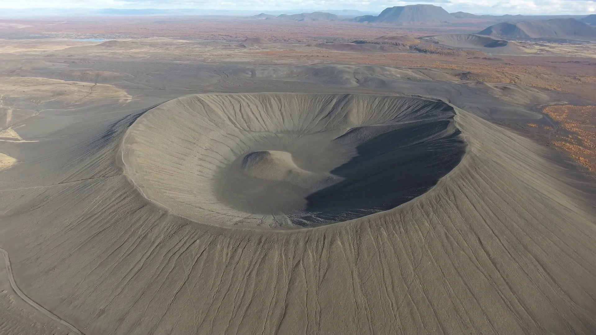 Aerial Drone Shot Flying Over Hverfjall Stock Footage SBV-328084232 ...