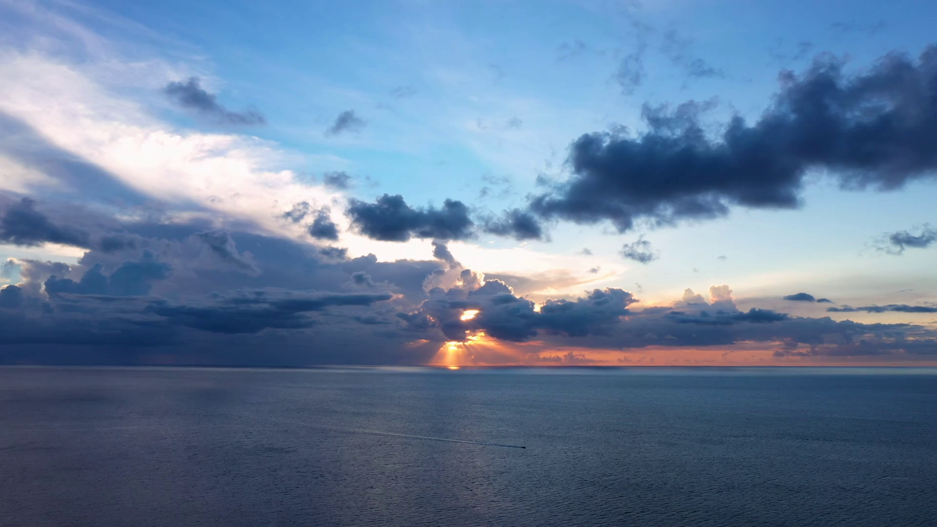 Aerial view of a sunset over the ocean big clouds Martinique Stock ...