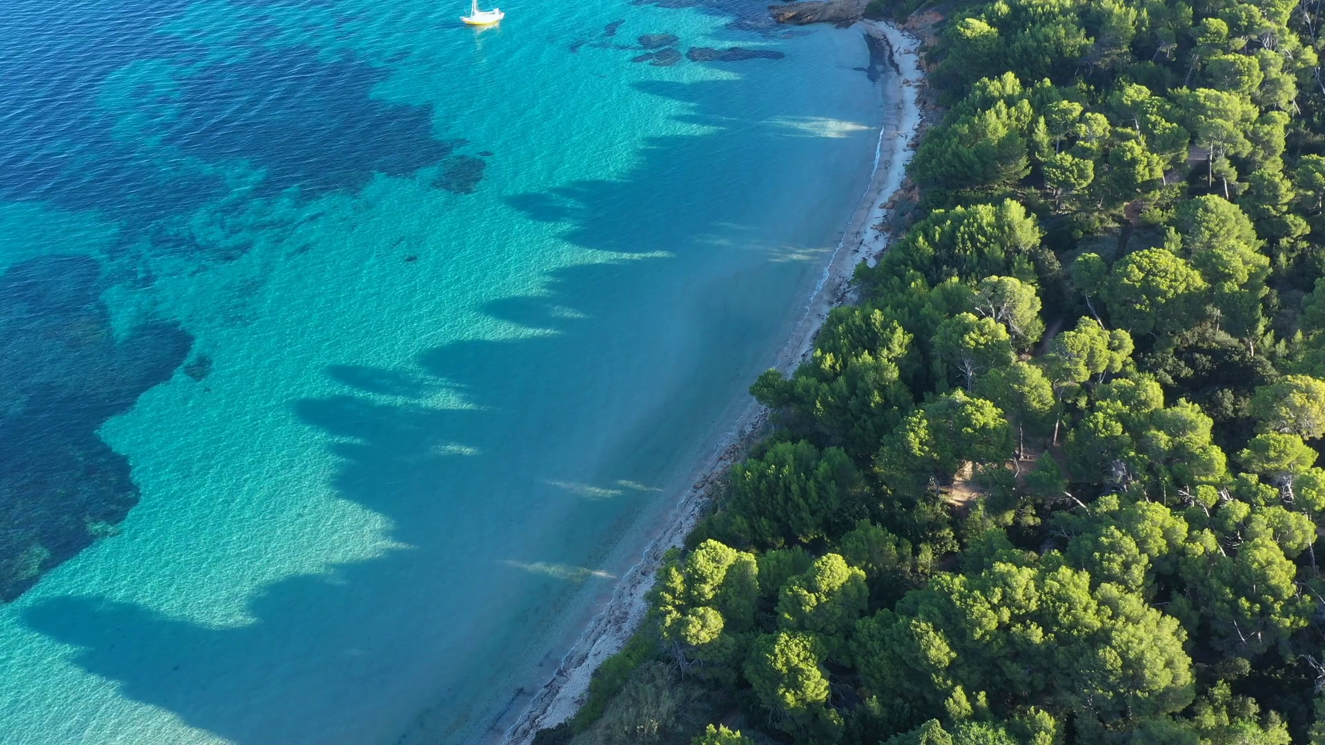 aerial view of Porquerolles paradise idyllic beach crystal clear water ...