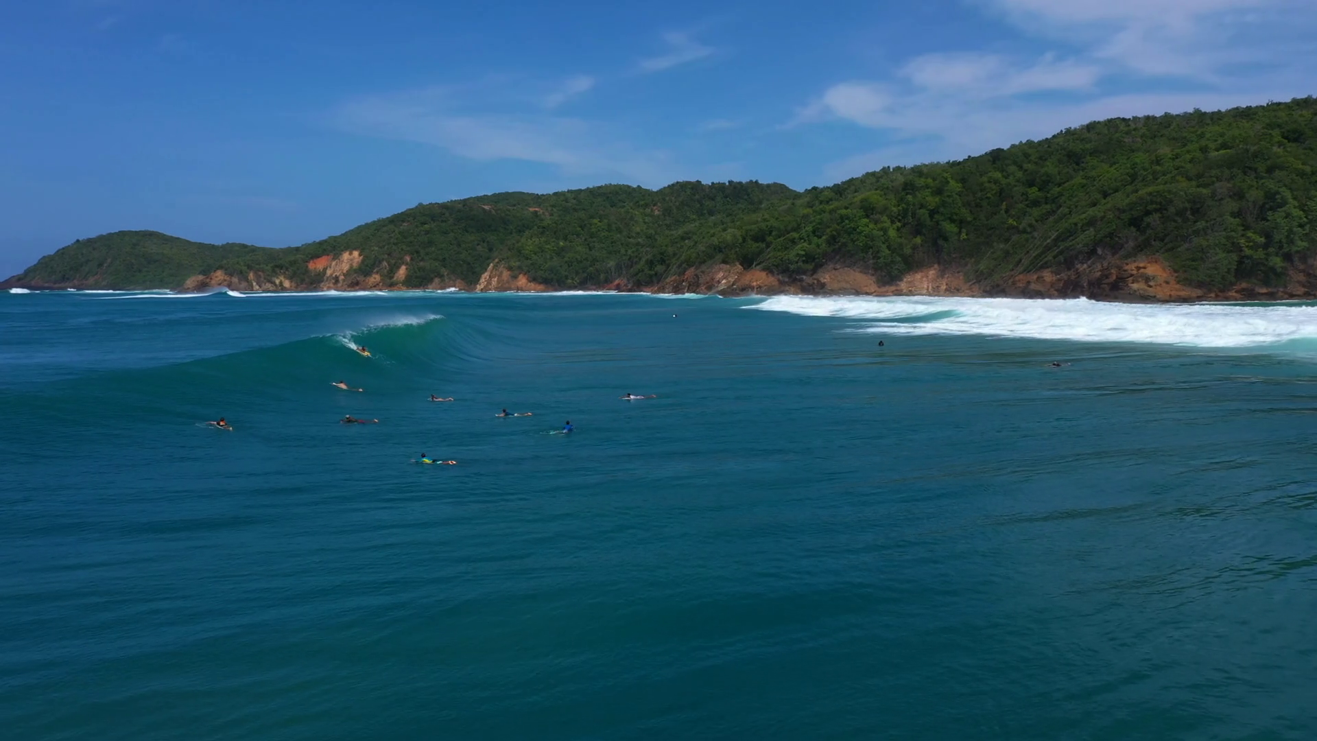 body boarding big waves in Tartane surf spot aerial view Martinique ...