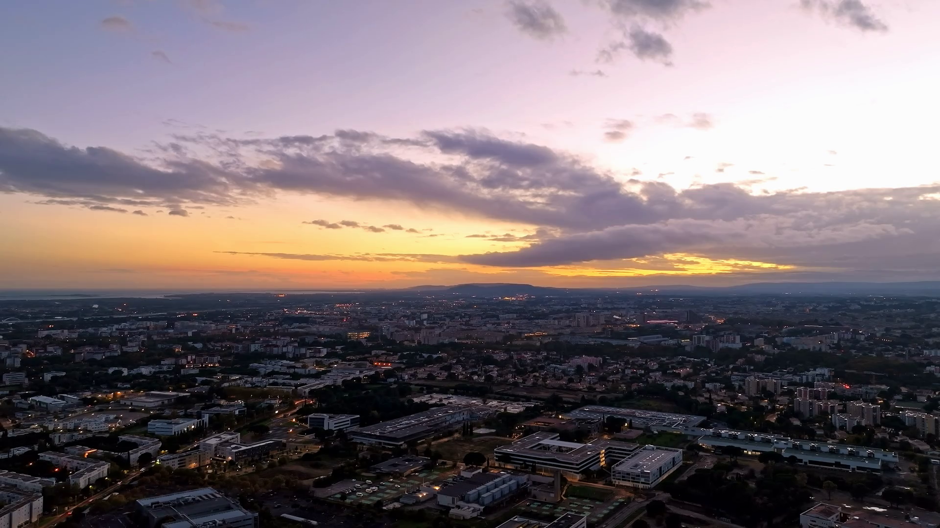 Beautiful Yellow Sunset Over Montpellier Stock Footage SBV-348683881 ...
