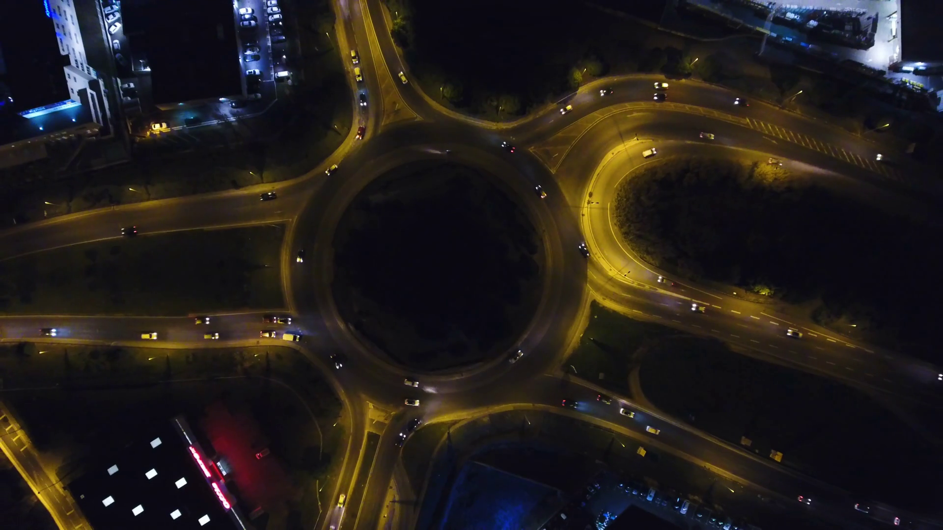 Roundabout Night Traffic Aerial Drone Stock Footage SBV-336426116 ...