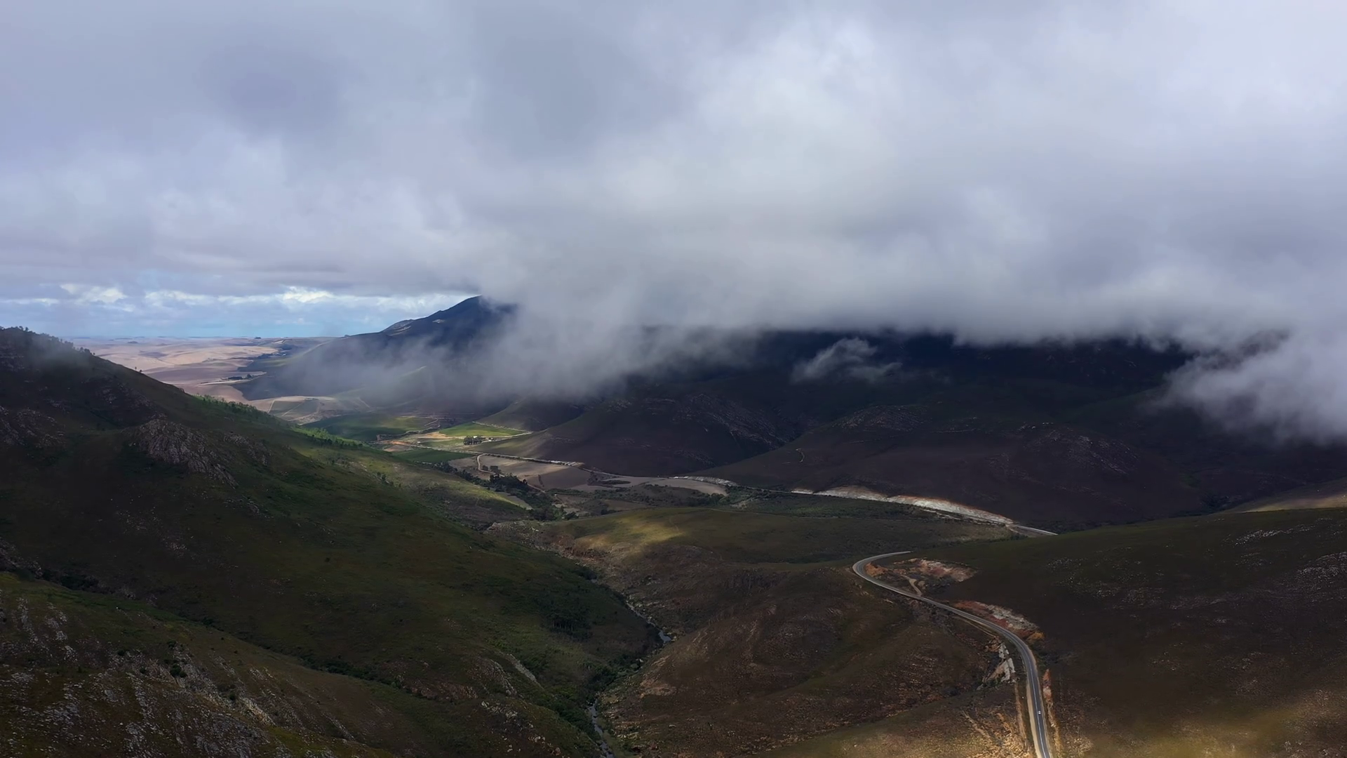 Mist Over Mountains Aerial Shot Road Passing Stock Footage SBV ...