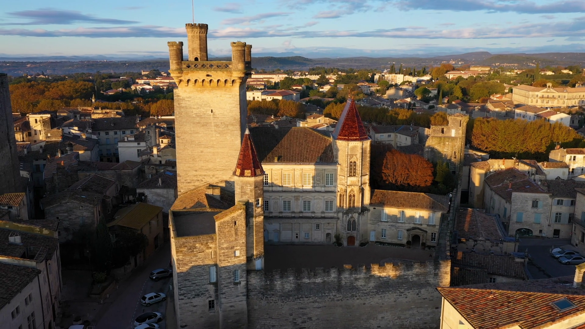 Uzes France Aerial Sunrise Over Duchy Of Stock Footage SBV-337934423 ...