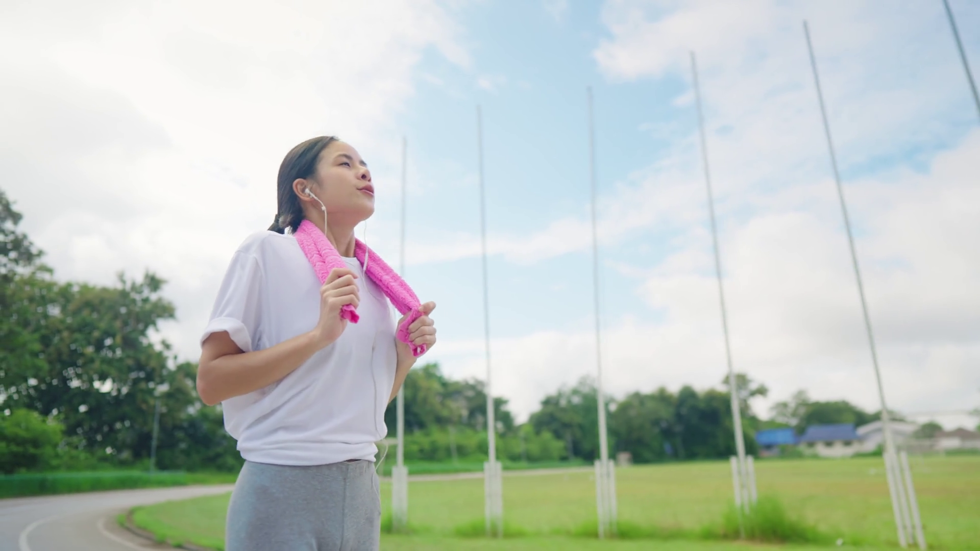 Asian girl walk and jog in the afternoon, jogging for better health ...