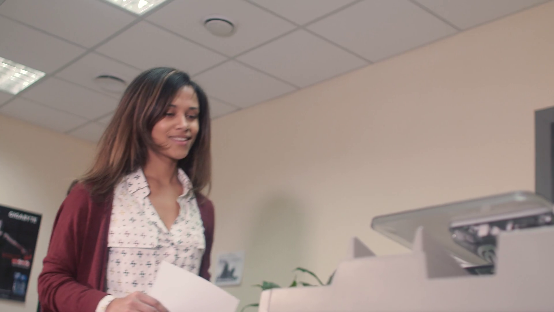 The young girl printing in the office Stock Video Footage 00:09 SBV ...