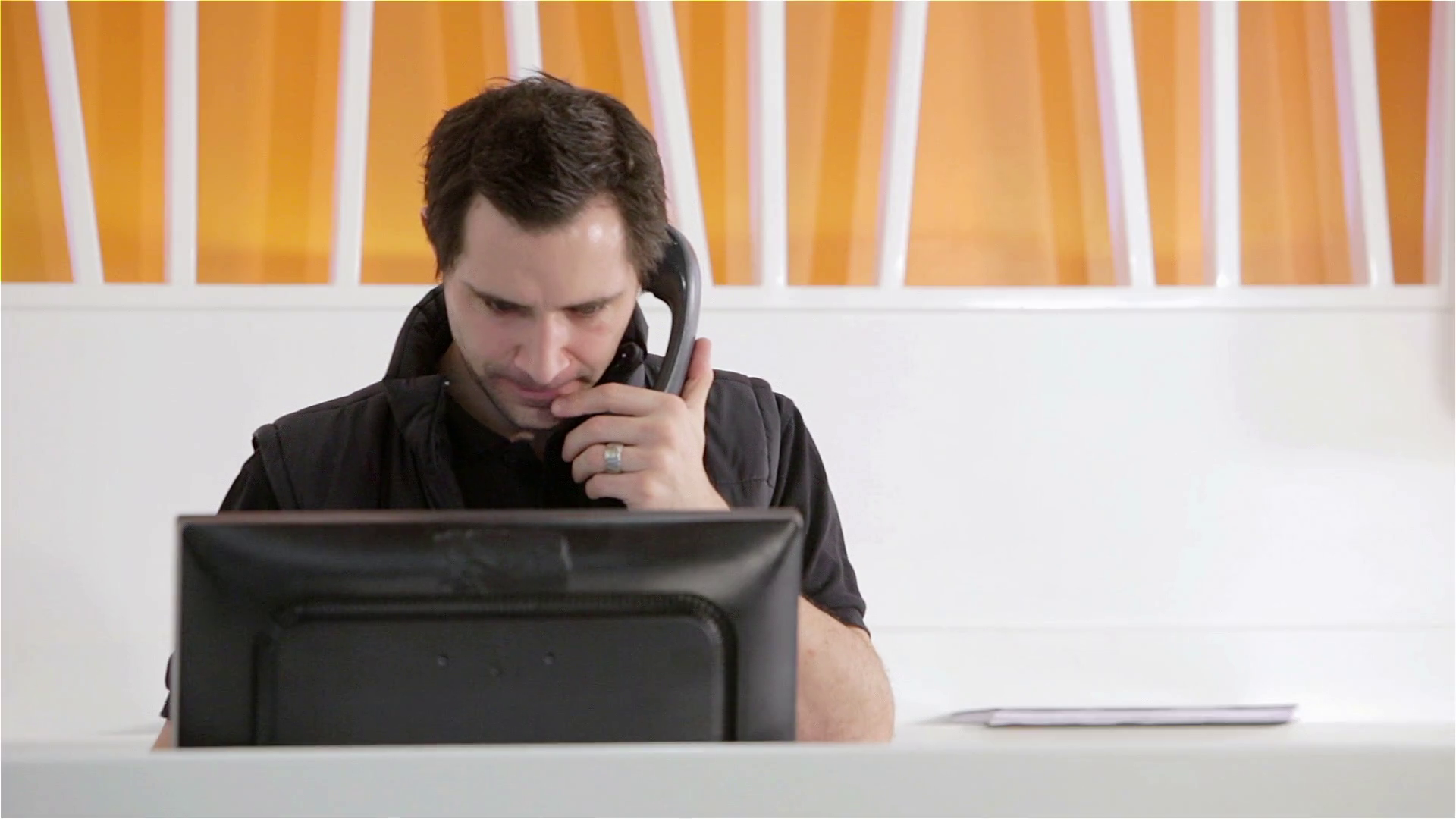 Gym Receptionist In Conversation On Phone Stock Footage SBV-301234644 ...