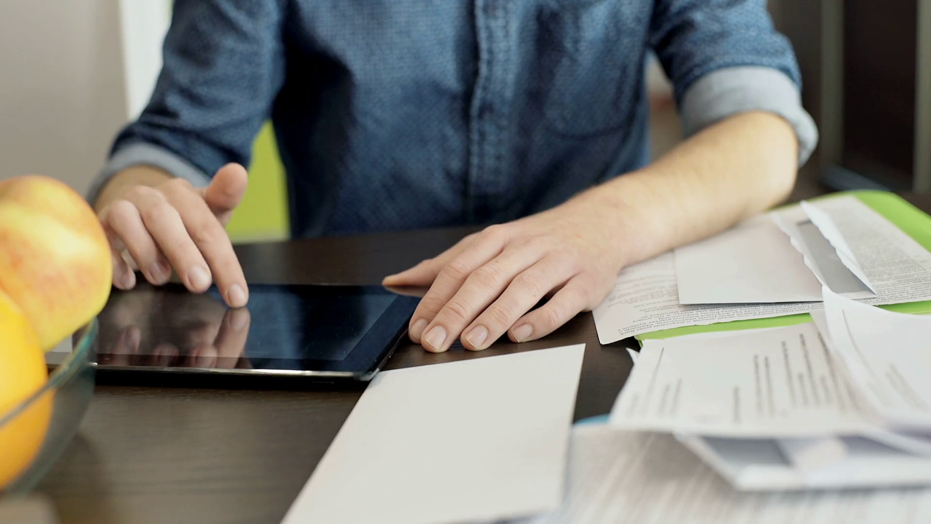 Man Calculating Checks On Tablet Sitting Stock Footage SBV-311241008 ...