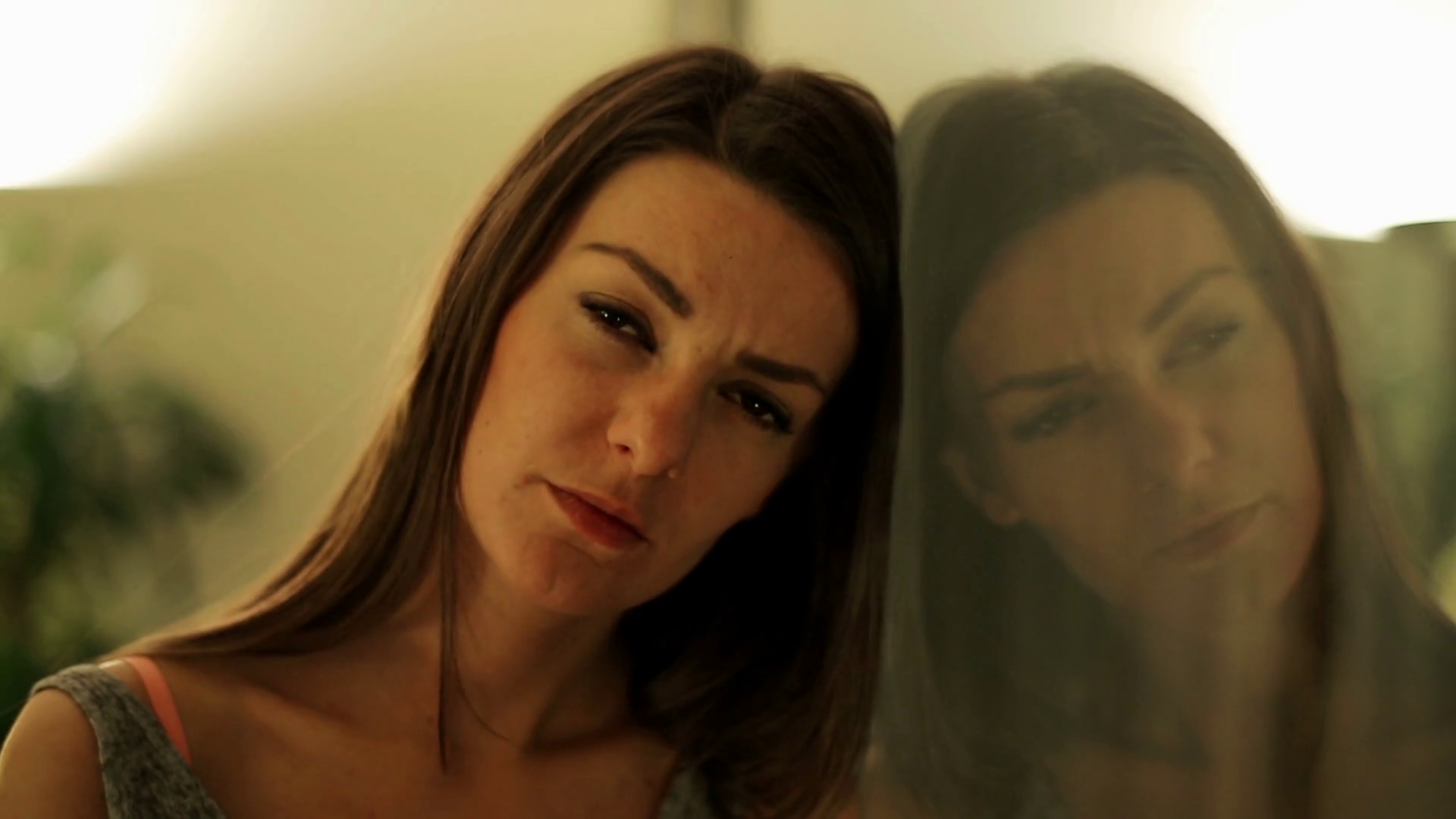Sad Woman Looking To Camera Face Reflection Stock Footage SBV-301719021 ...