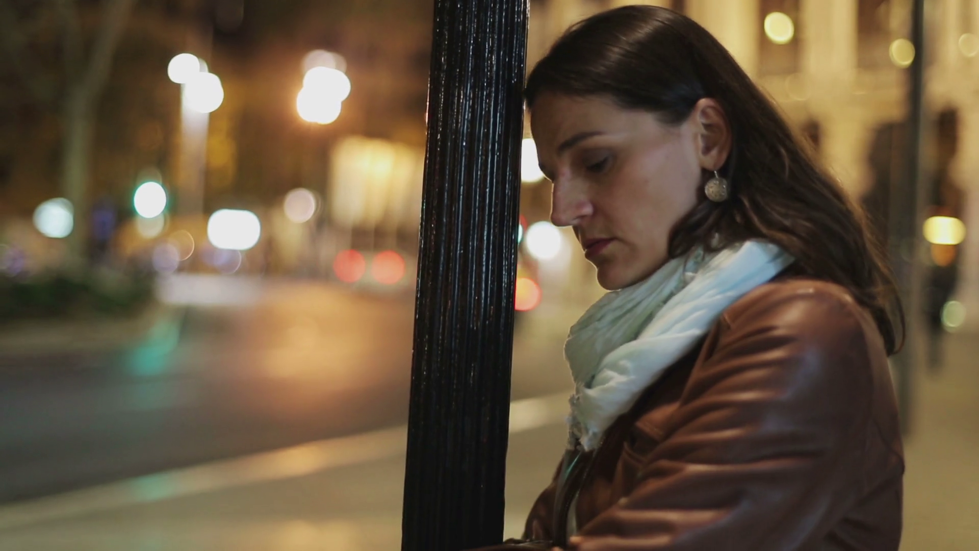 Sad Woman Standing Alone On Street At Night Stock Footage SBV-302019145 ...