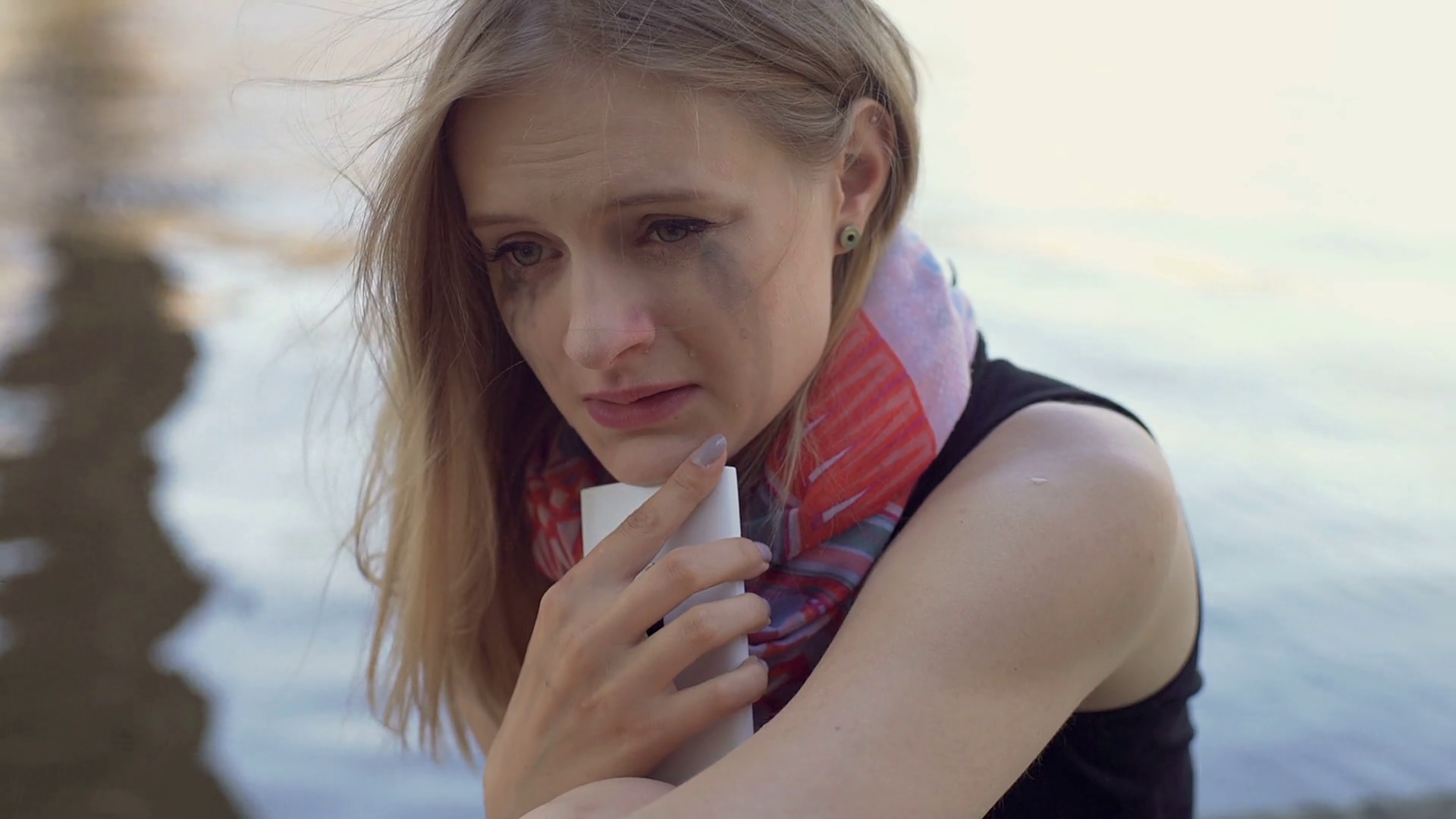 Smudge Girl Sitting Next To River Crying Stock Footage SBV-309302517 ...