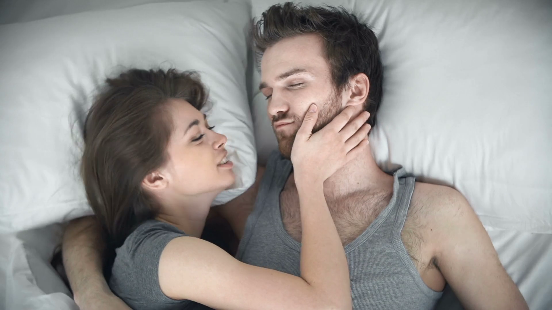 Above View Of Girl Waking Up Boyfriend With Stock Footage SBV-301458458 ...