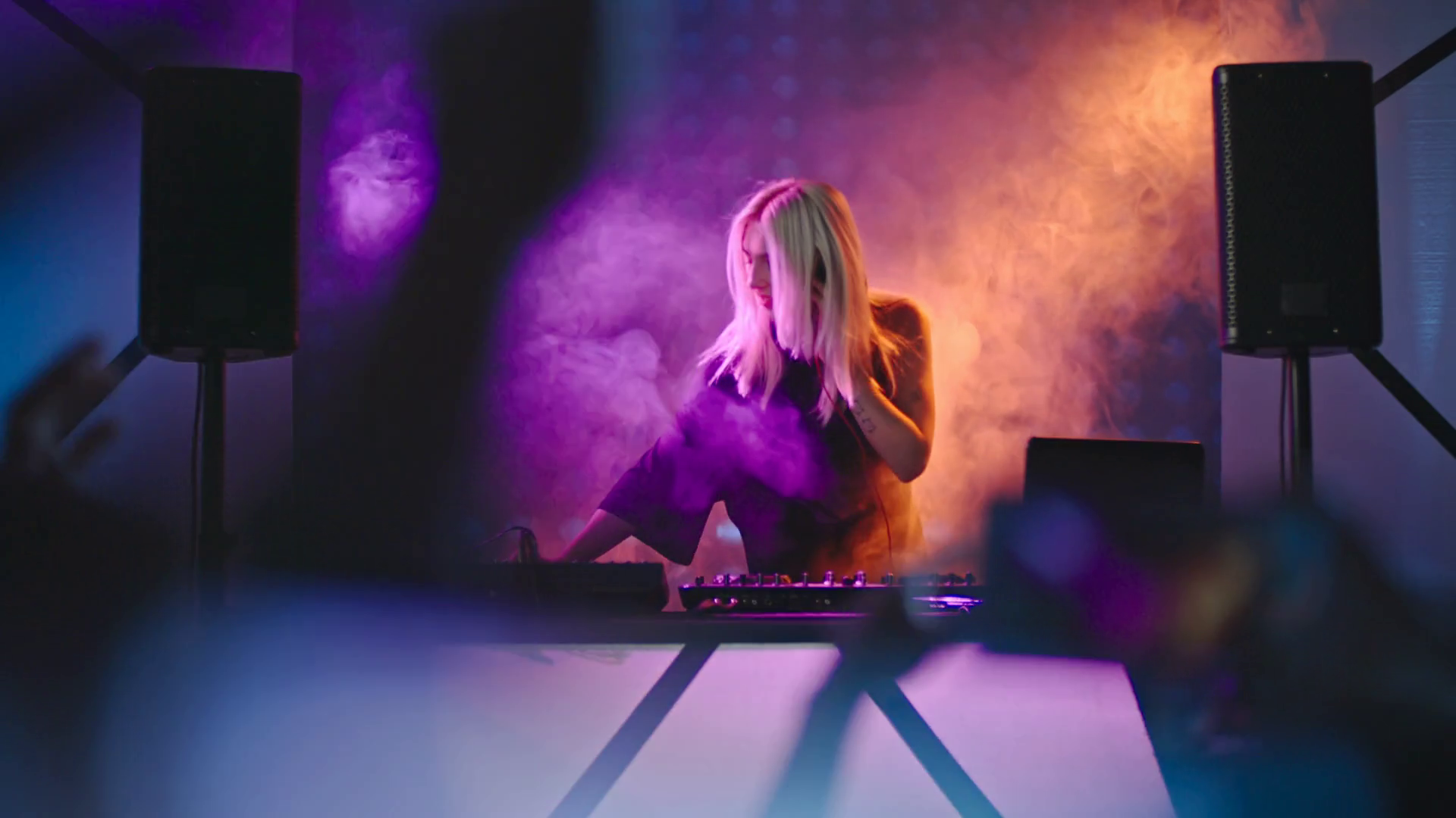 Blond Female Dj With Headphones Dancing Stock Footage SBV-310586205 ...