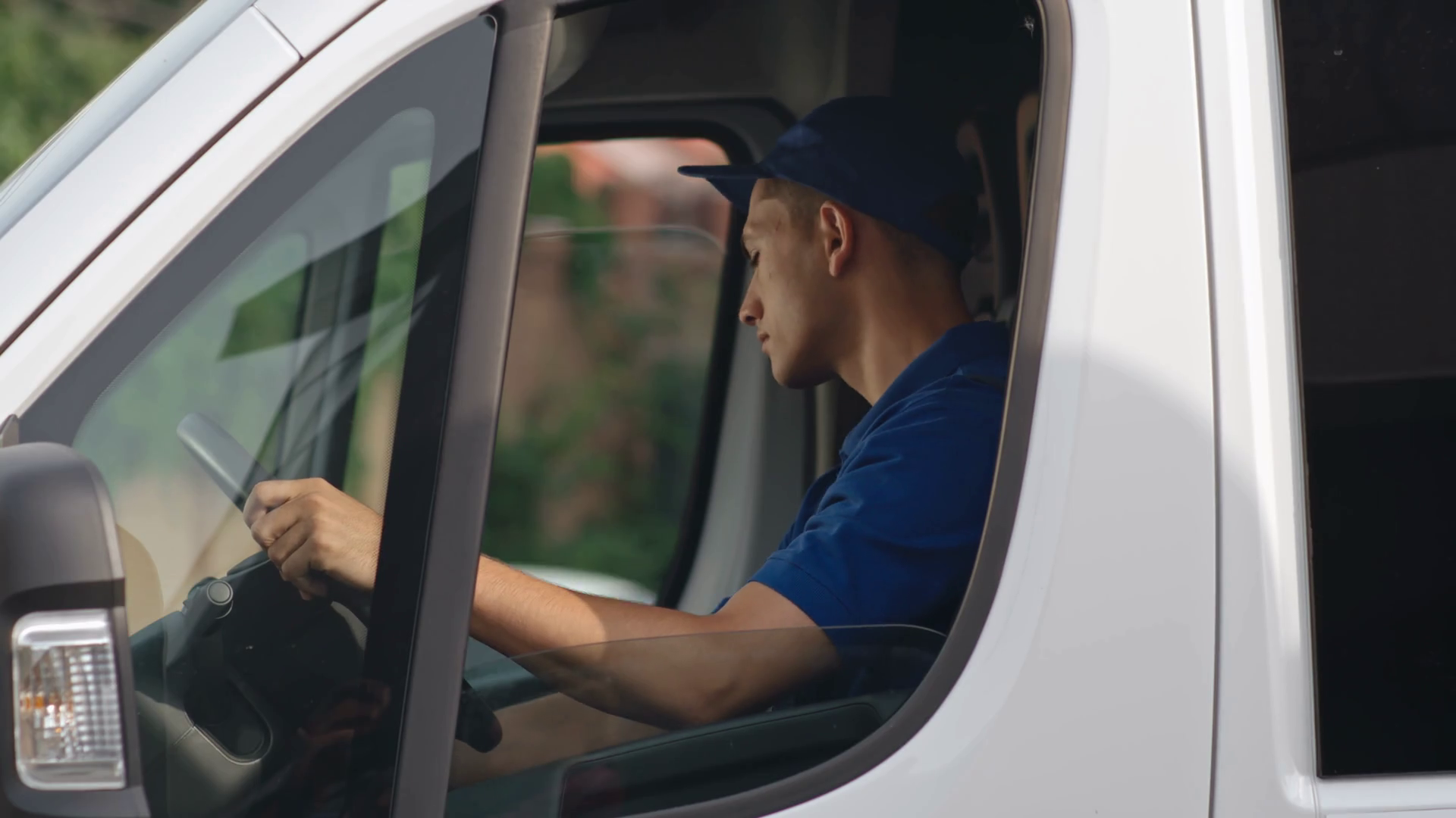 Delivery Guy In Uniform Getting Out From Van Stock Footage SBV ...