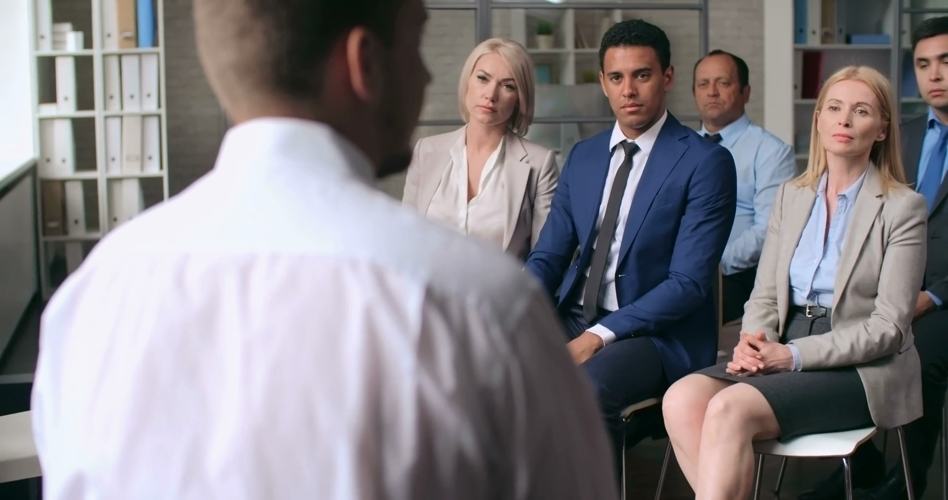Group Of Employees Sitting In Training Class Stock Footage SBV ...