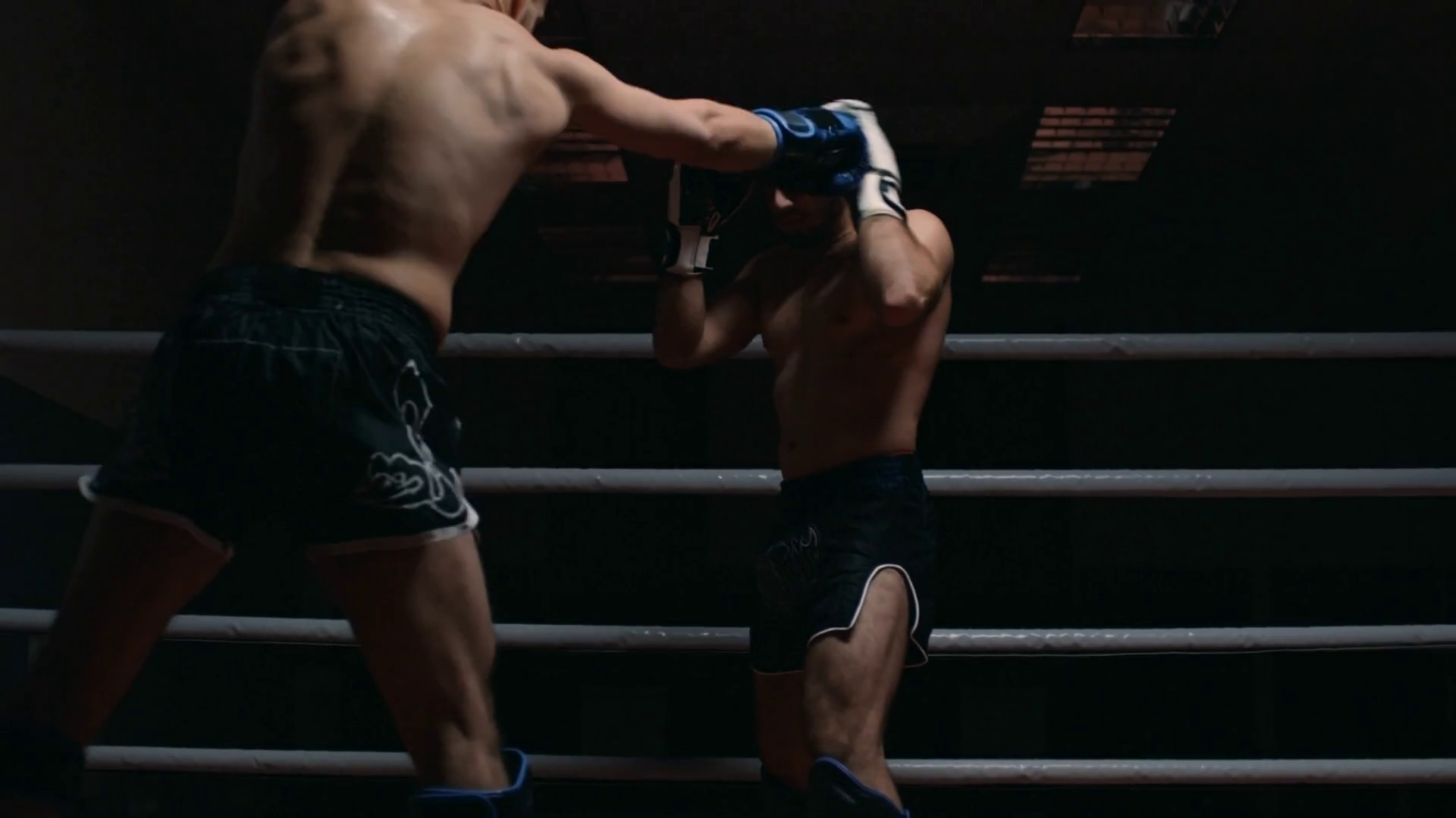 Mma Fighter Throwing Opponent On Ropes In Stock Footage SBV-312570202 ...