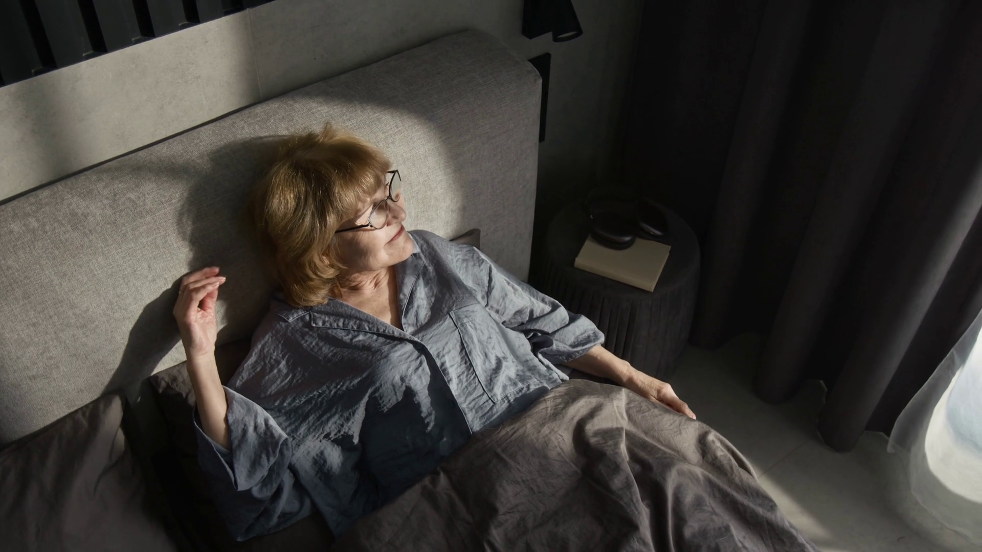 Top View Shot Of Smiling Senior Woman Waking Stock Footage SBV ...