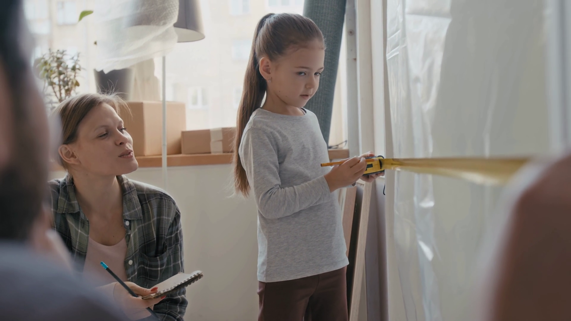 Young Man Passing Measuring Tape To Cute Stock Footage SBV-351832195 ...