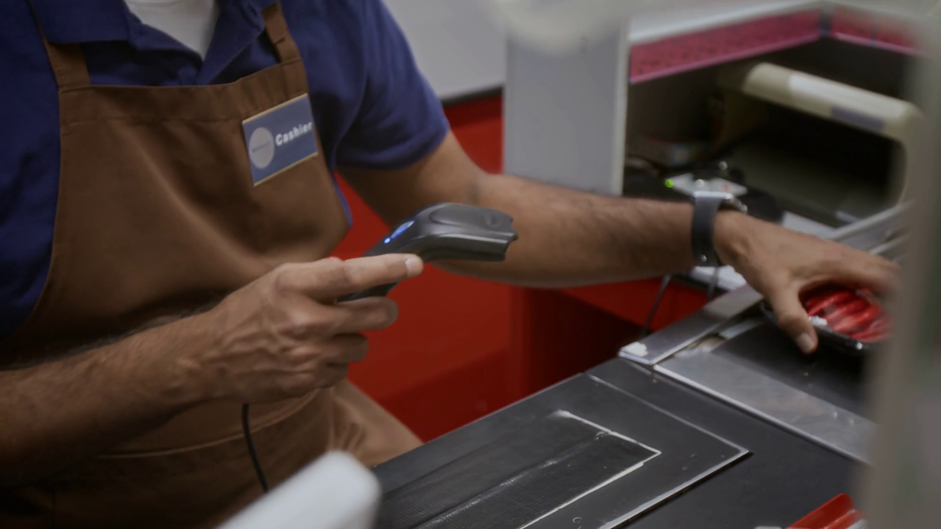 Closeup Of Unrecognizable Male Cashier Stock Footage SBV-351899652 ...