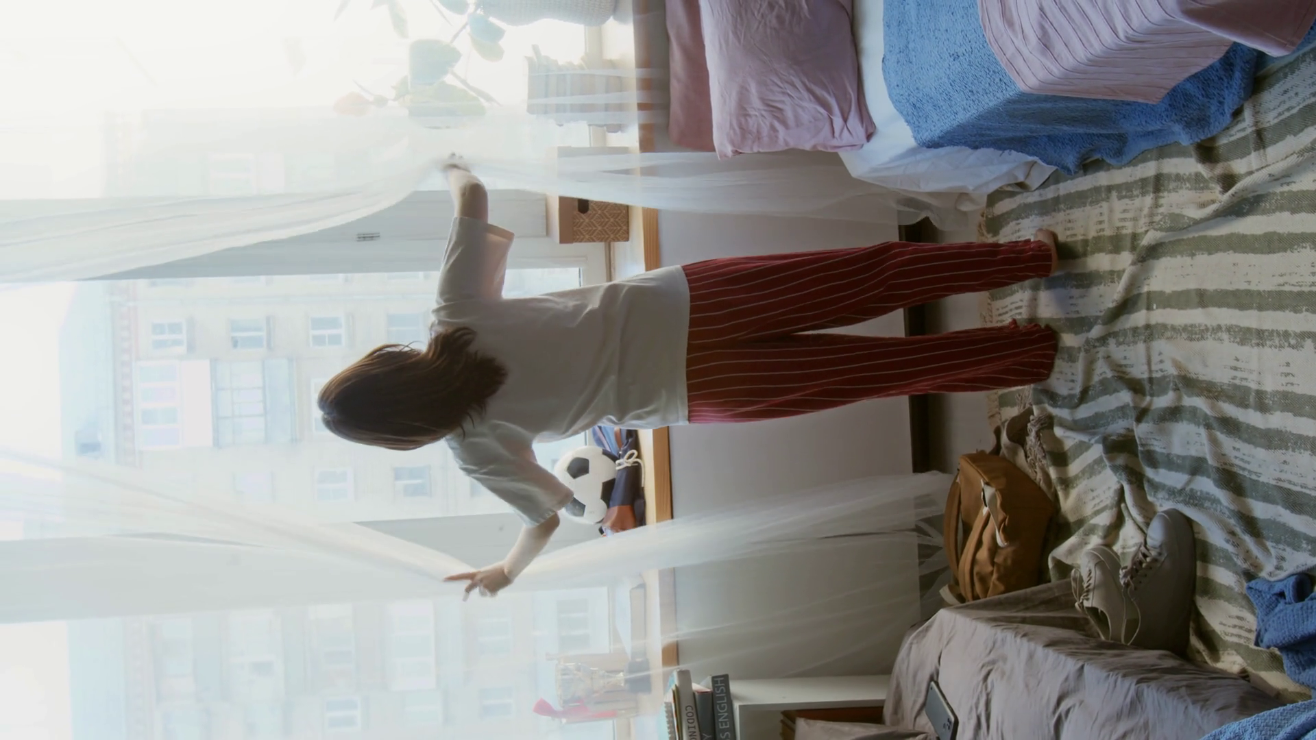 Vertical Shot Of Caucasian Young Girl Waking Stock Footage SBV ...