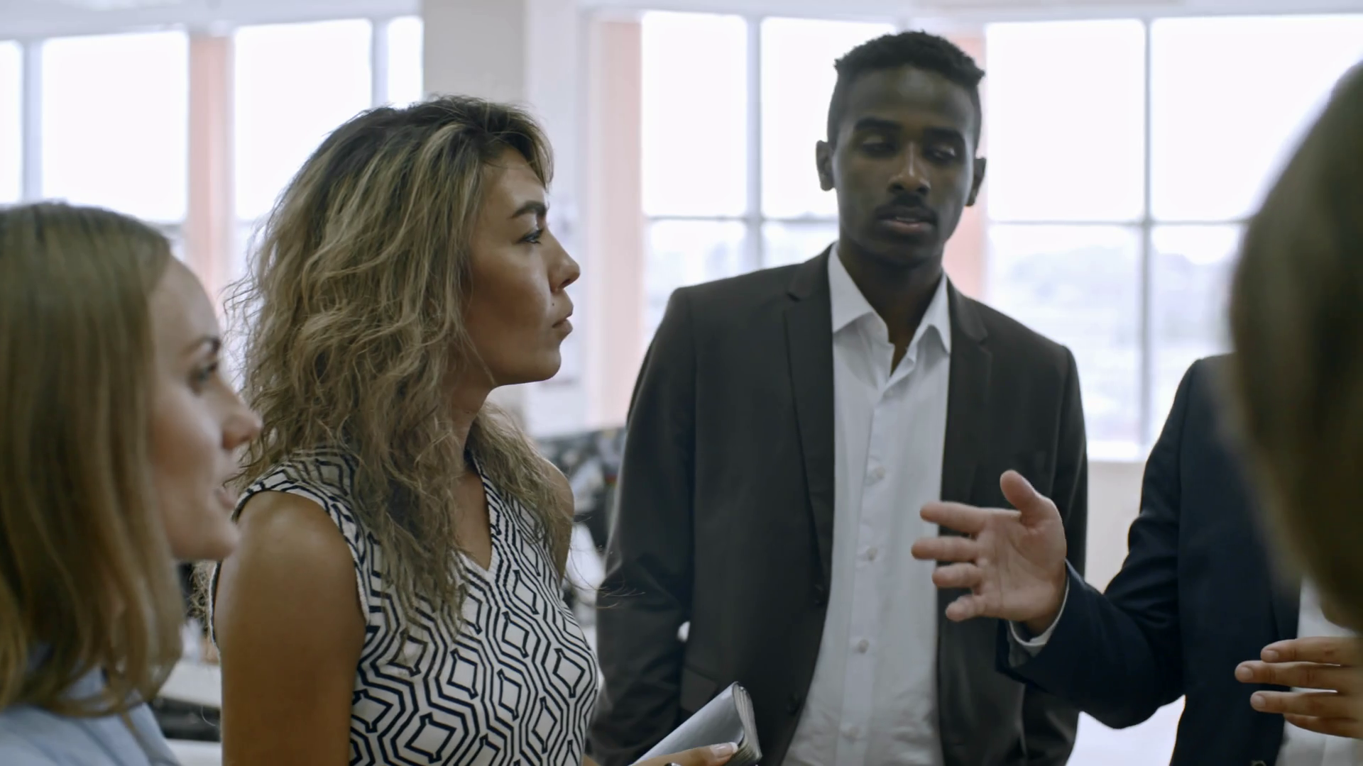 Five People Standing In Semicircle Around Stock Footage SBV-321627528 ...