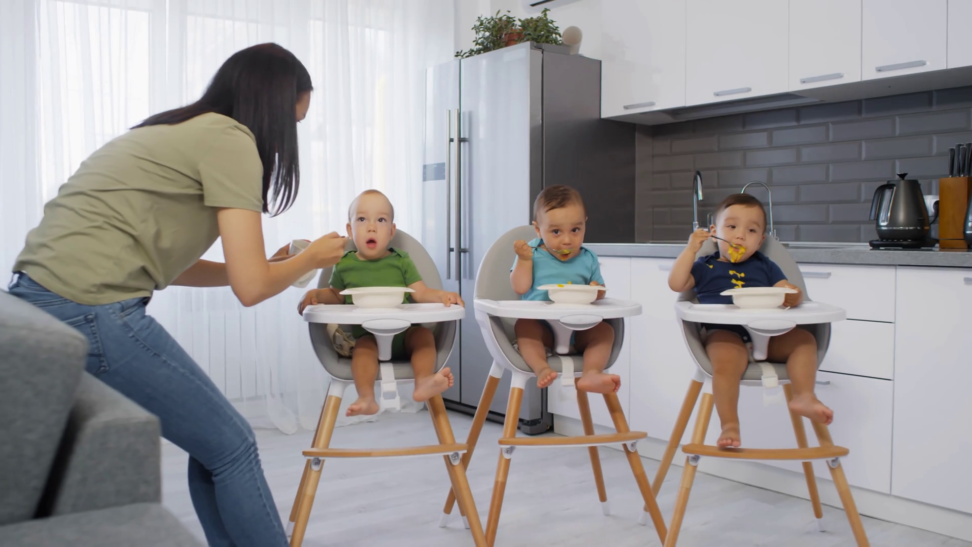 Full Shot Of Asian Baby Triplets Sitting In Stock Footage SBV-337871967 ...