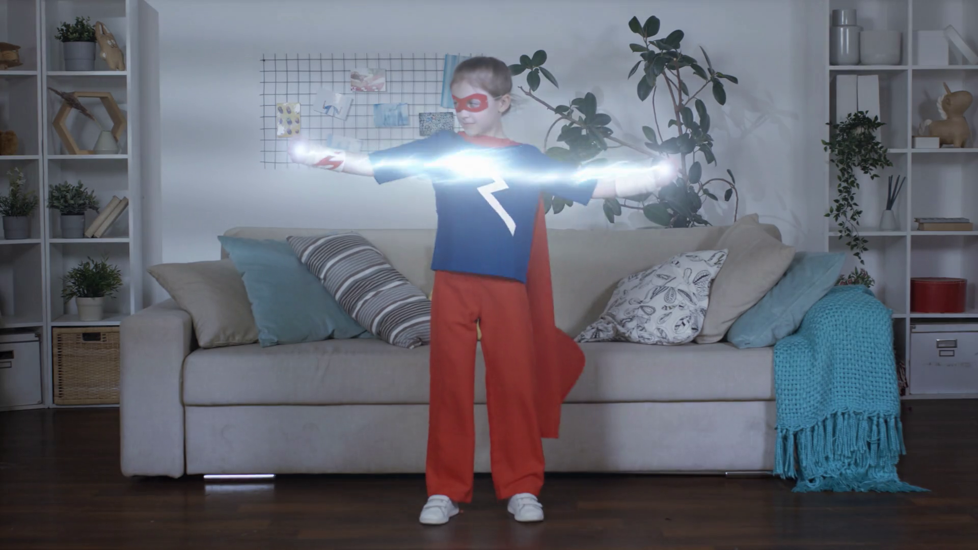 Young Girl In Superhero Costume Controls Stock Footage SBV-338950356 ...