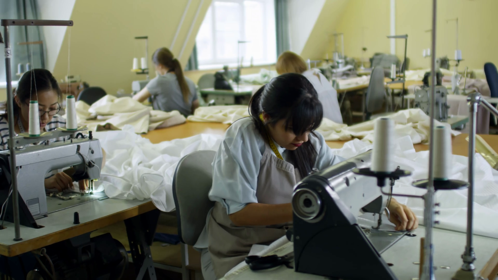 Group Of Multiethnic Women Using Sewing Stock Footage SBV-327453650 ...