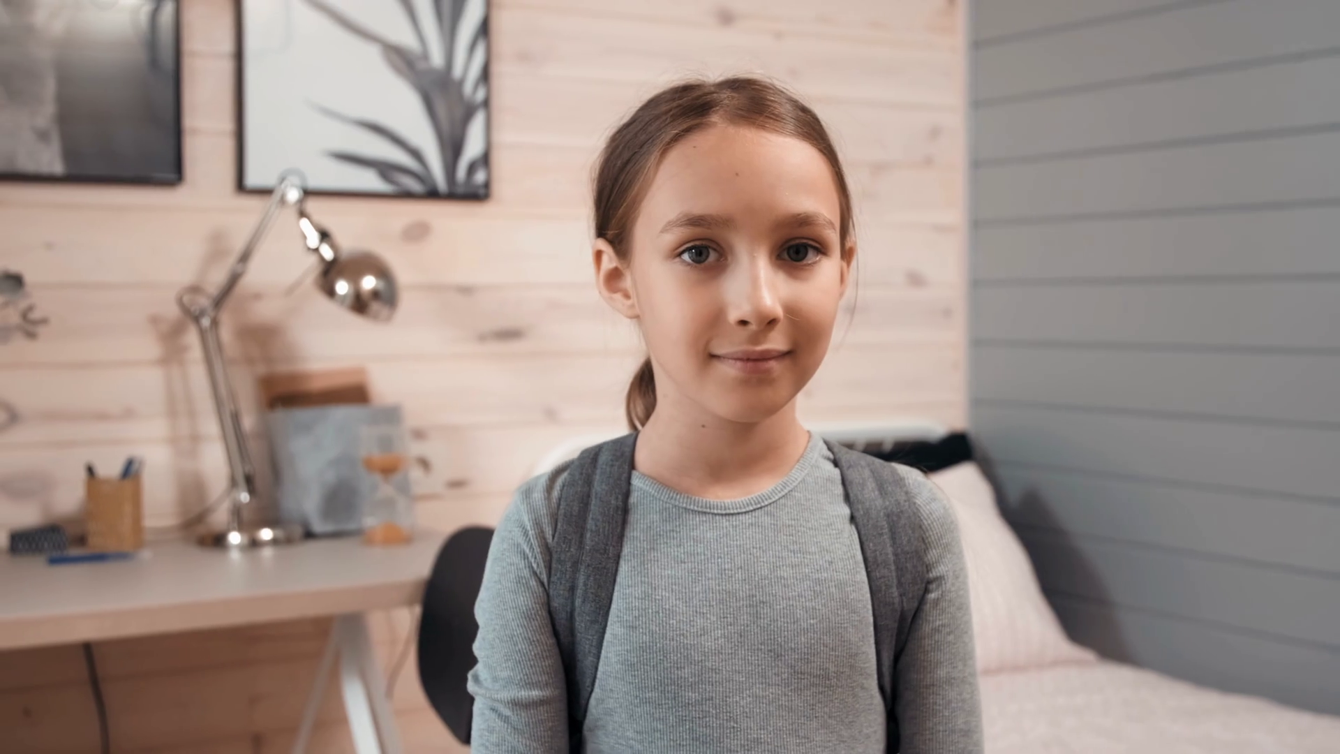 Portrait Of Adorable 8-year-old Girl In Room Stock Footage SBV ...
