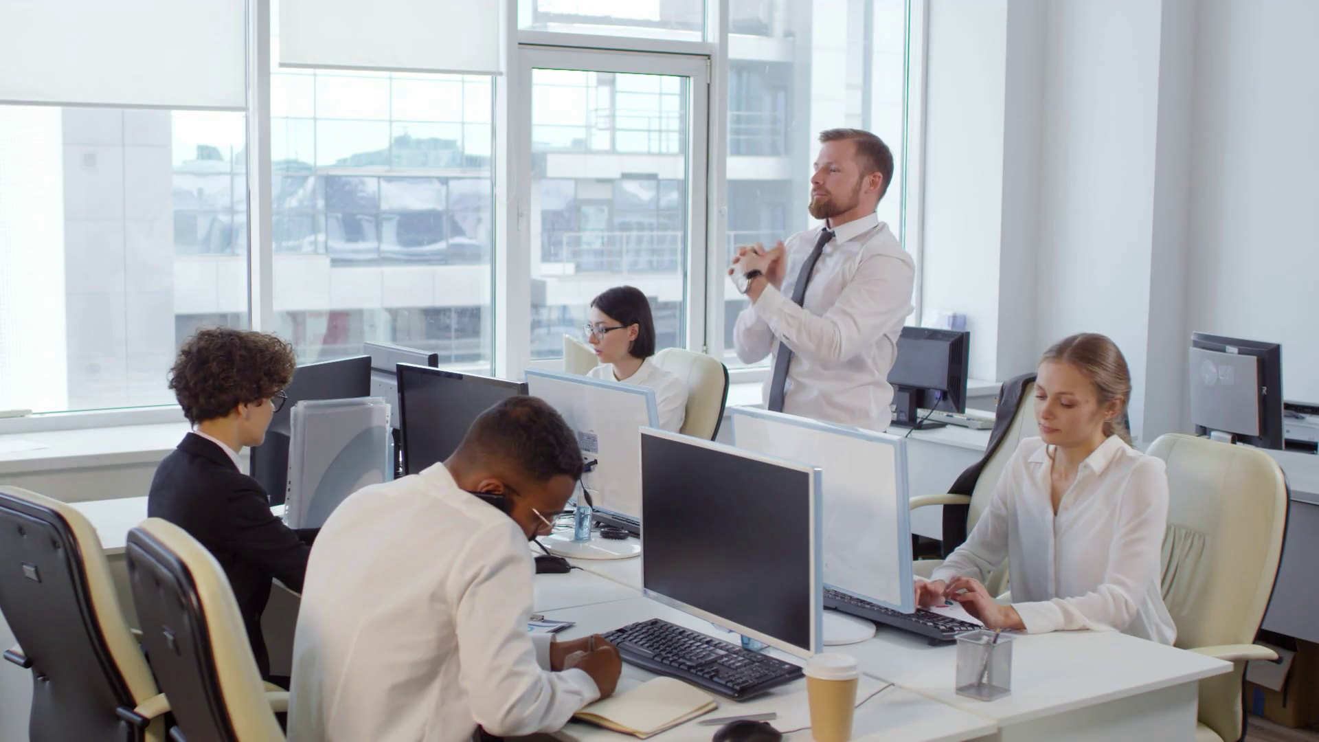 Lockdown Of Office Workers Sitting At Desks Stock Footage SBV-334809108 ...