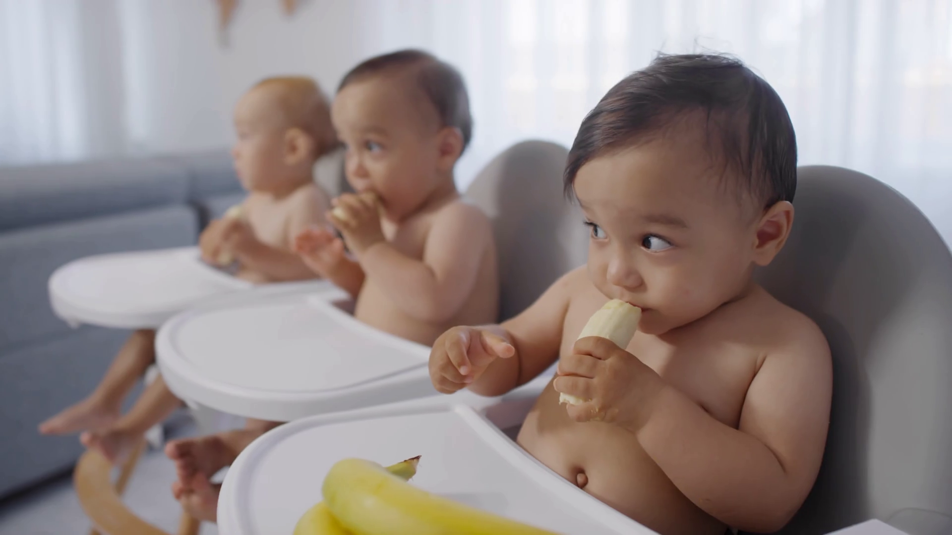 Medium Shot Of Three 1-year-old Bare-chested Stock Footage SBV ...