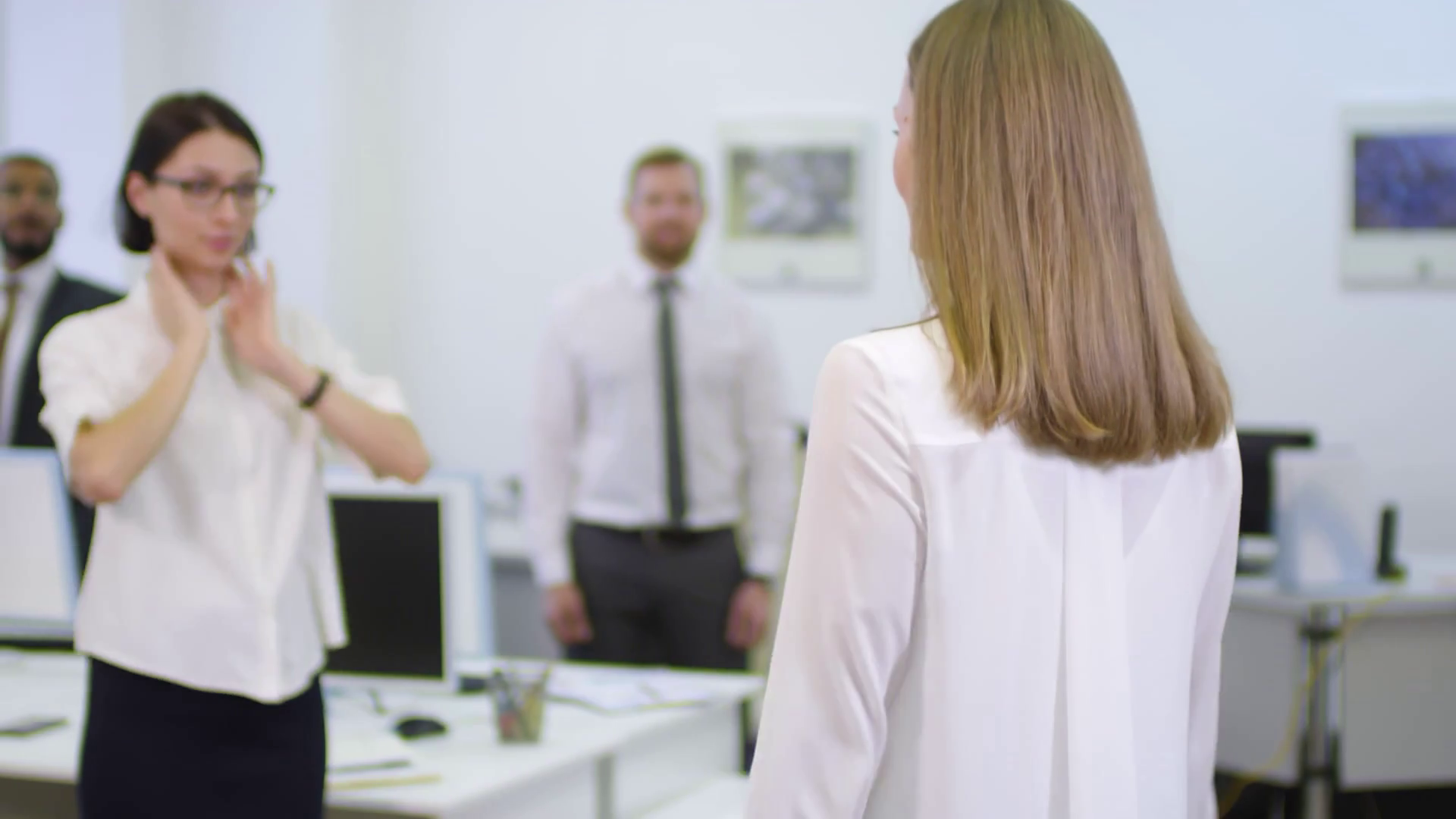 Panning Of Female Manager Encouraging Team Stock Footage SBV-334809143 ...