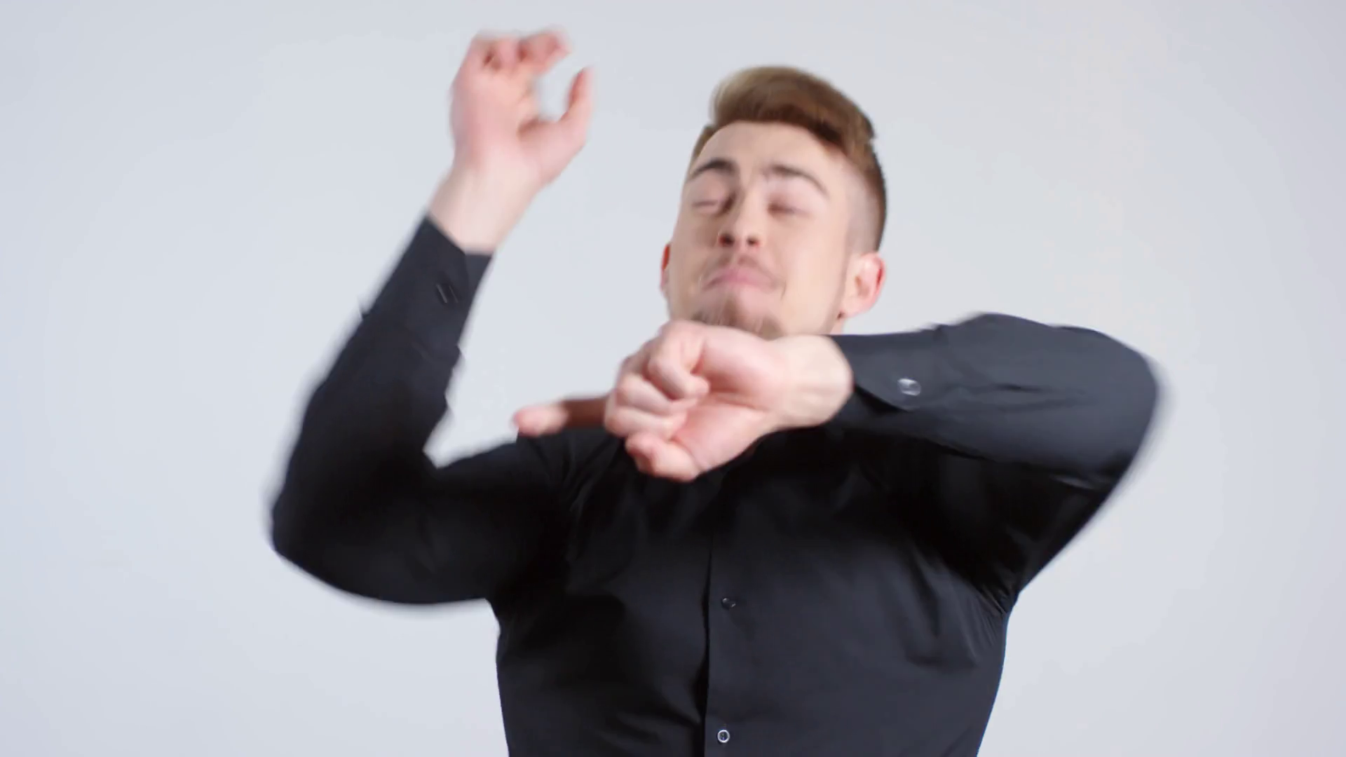 Portrait Shot Of Ecstatic Young Man In Black Stock Footage SBV ...