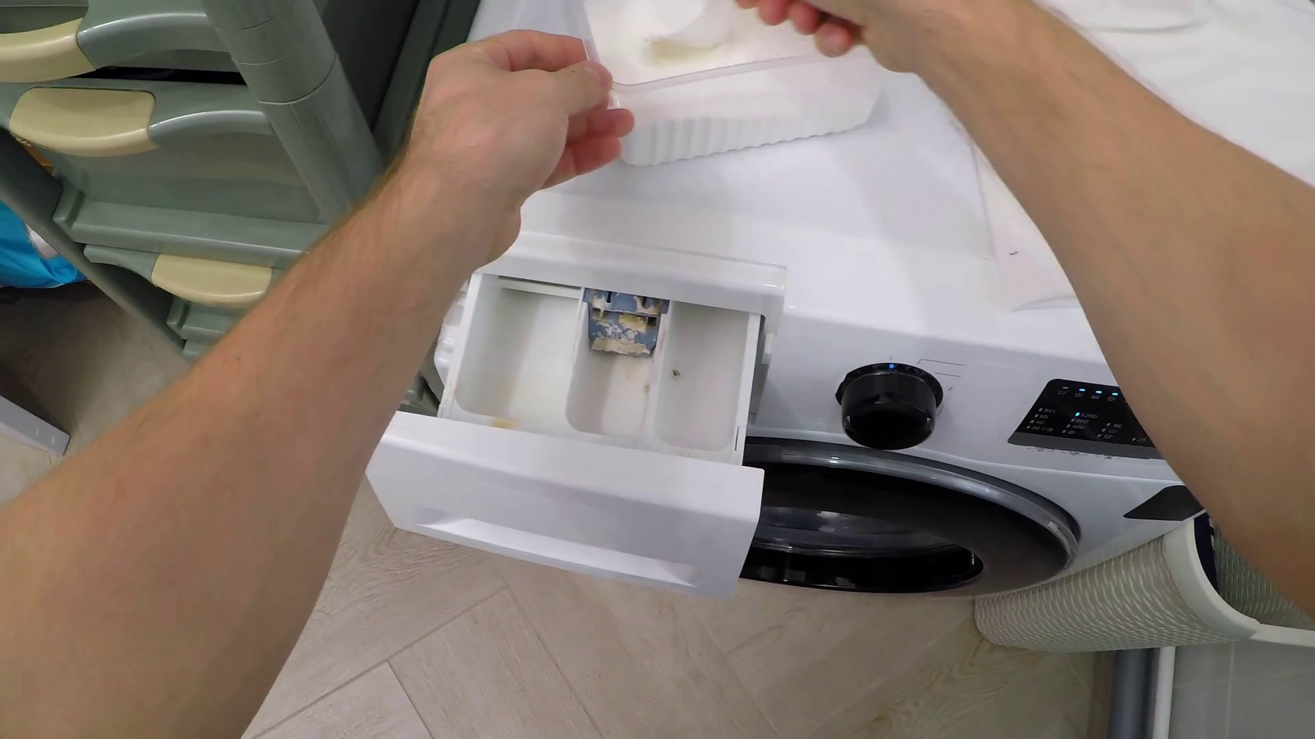 Pov Of Man Putting Powdered Detergent Into Stock Footage SBV-338362256 ...