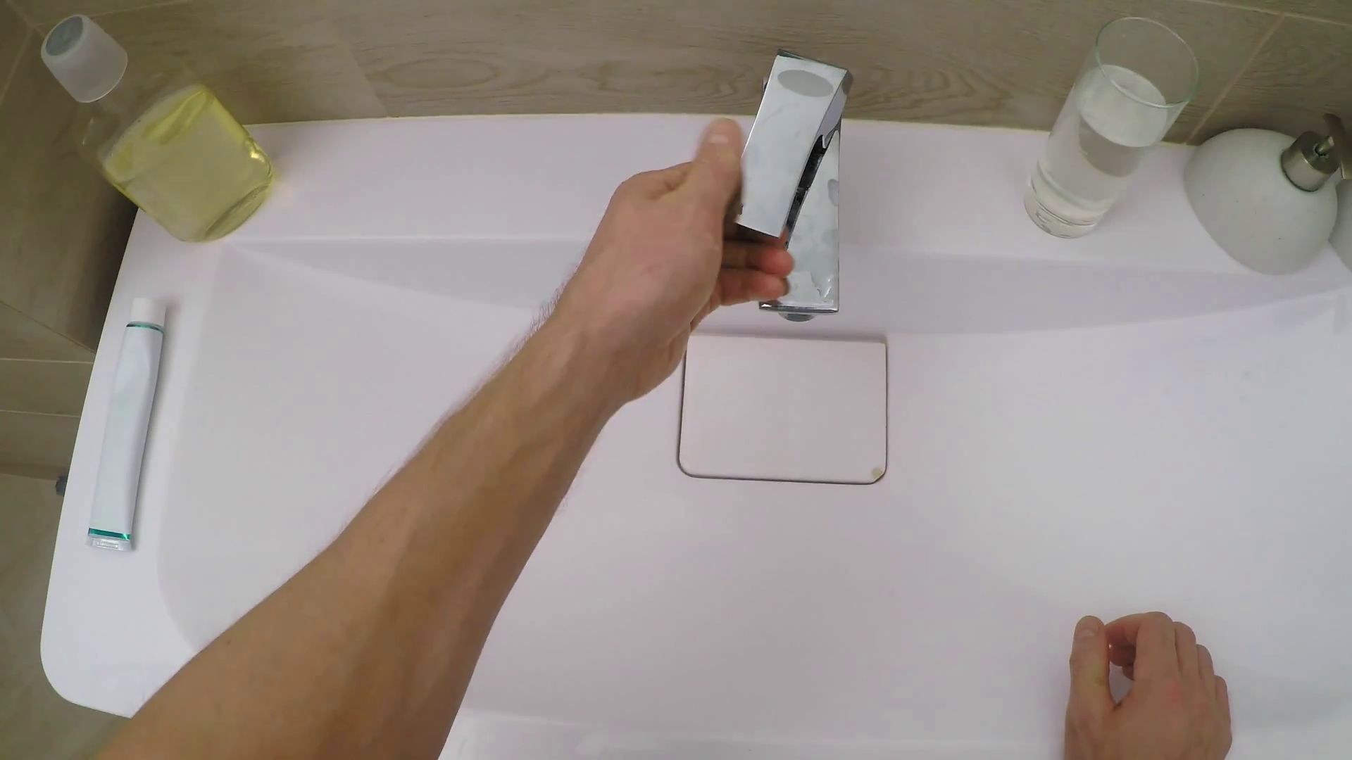 Pov Of Unrecognizable Man Turning On Tap In Stock Footage SBV-338362362 ...