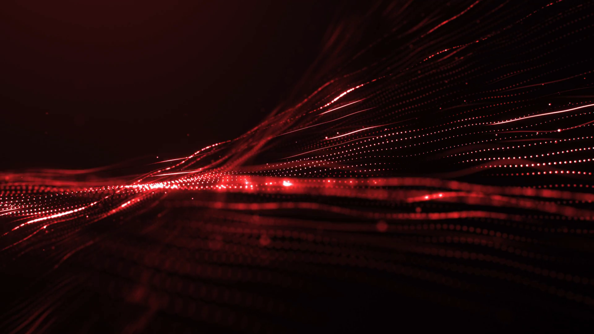 Seamless 3D animation of red glowing strings of particles gently ...