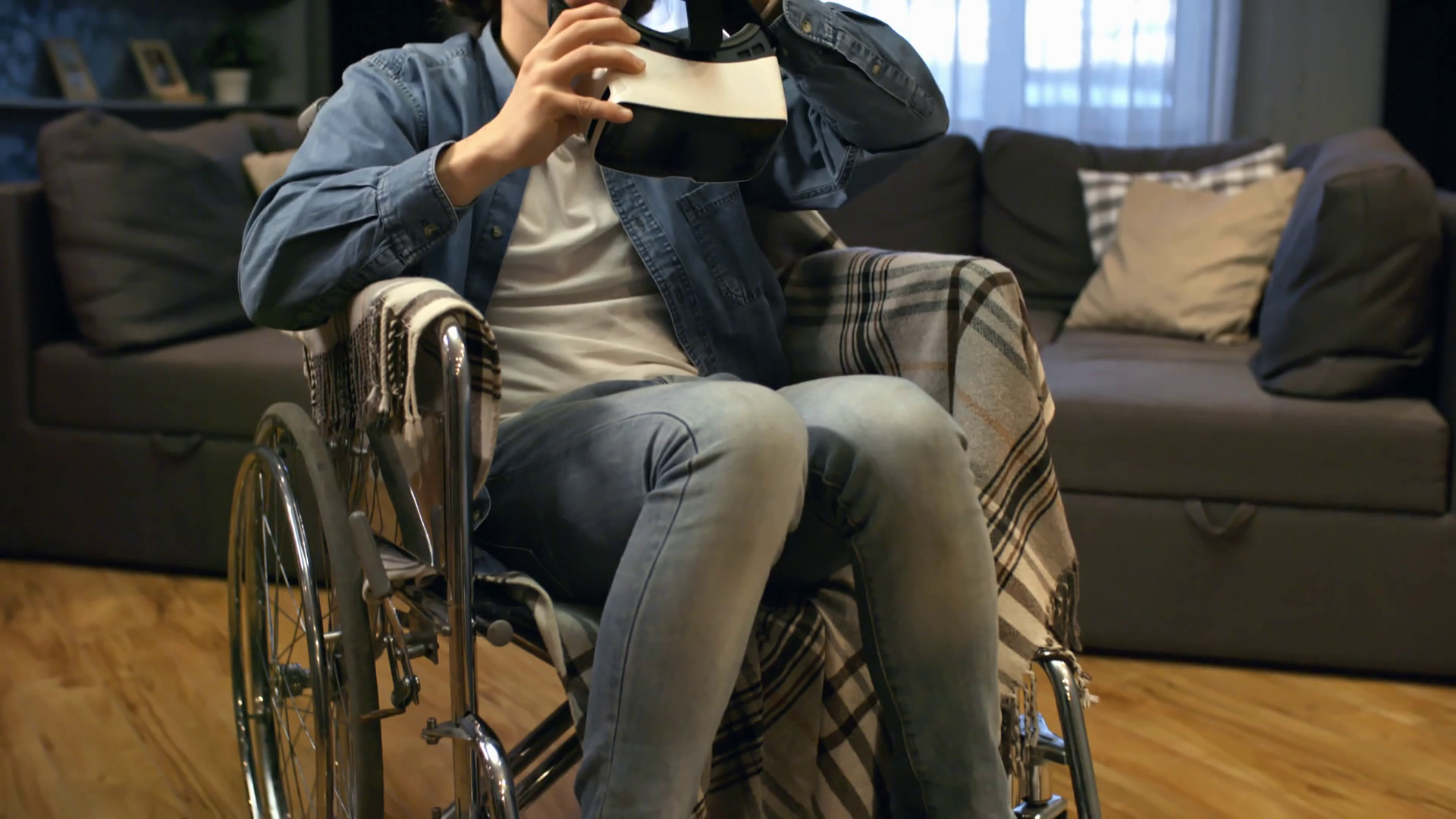 Disabled Man In Wheelchair Trying Vr Goggles Stock Footage SBV ...