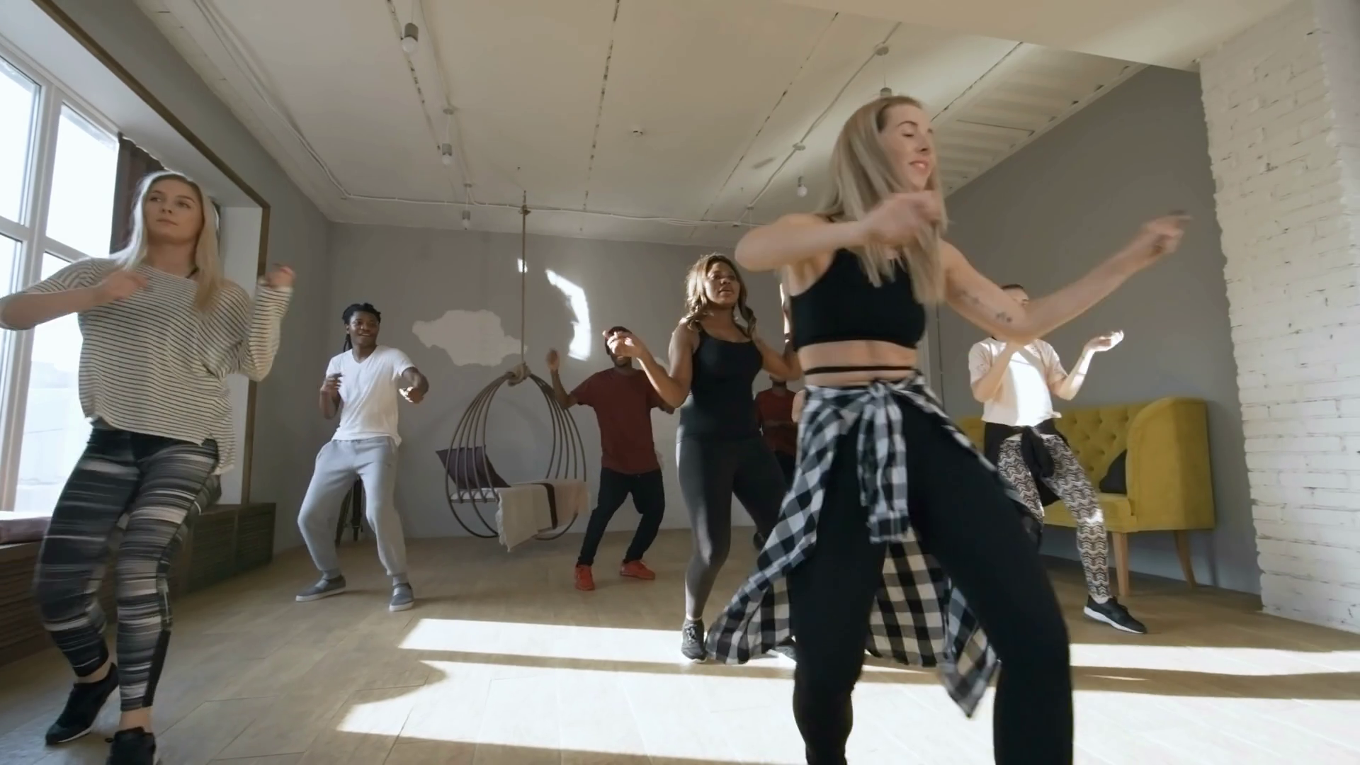 Group Dancing To House Music In Sunny Studio Stock Footage SBV ...