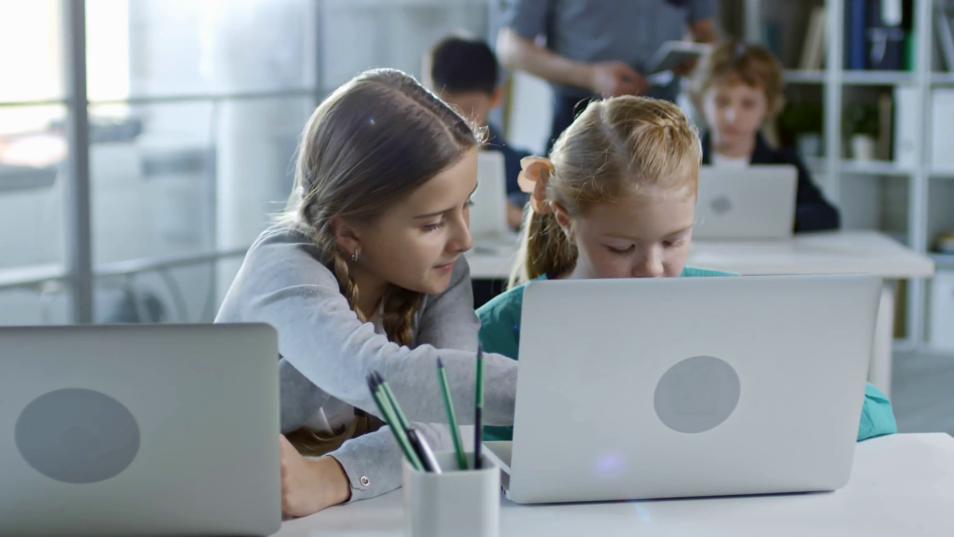 Two Girls Of Primary School Age Doing Task Stock Footage SBV-321603234 ...