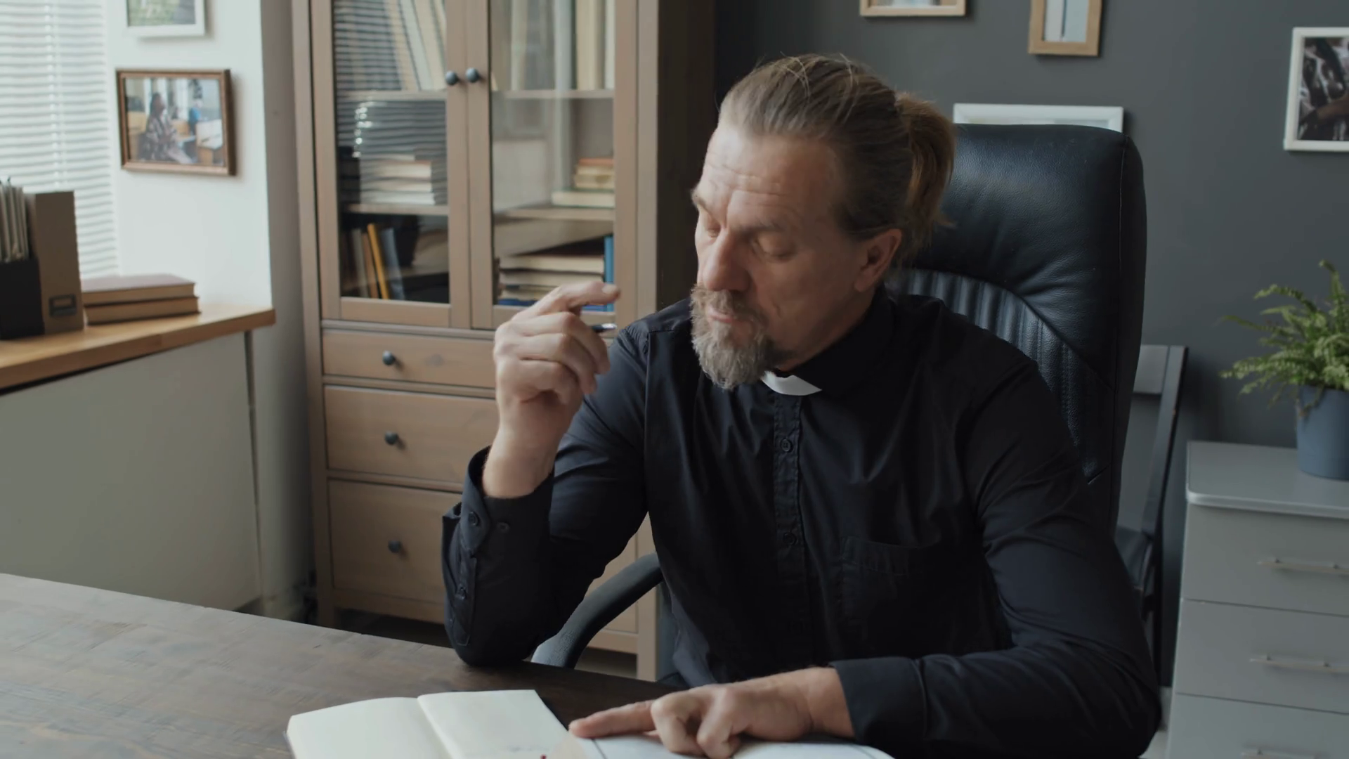 Caucasian Pastor Working In Office Writing Stock Footage SBV-347771900 ...