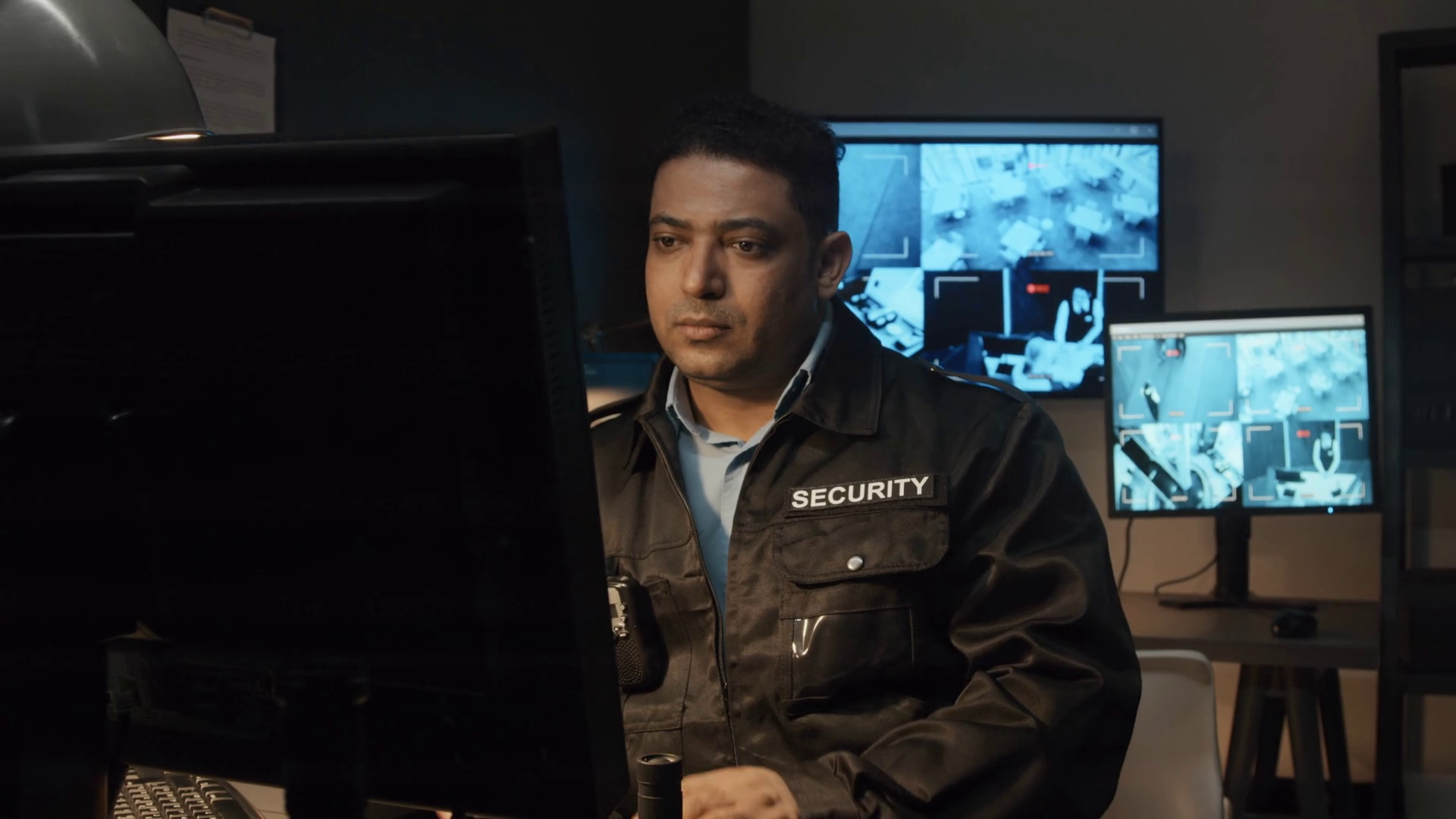 Waist Up Shot Of Male Security Guard Looking Stock Footage SBV ...