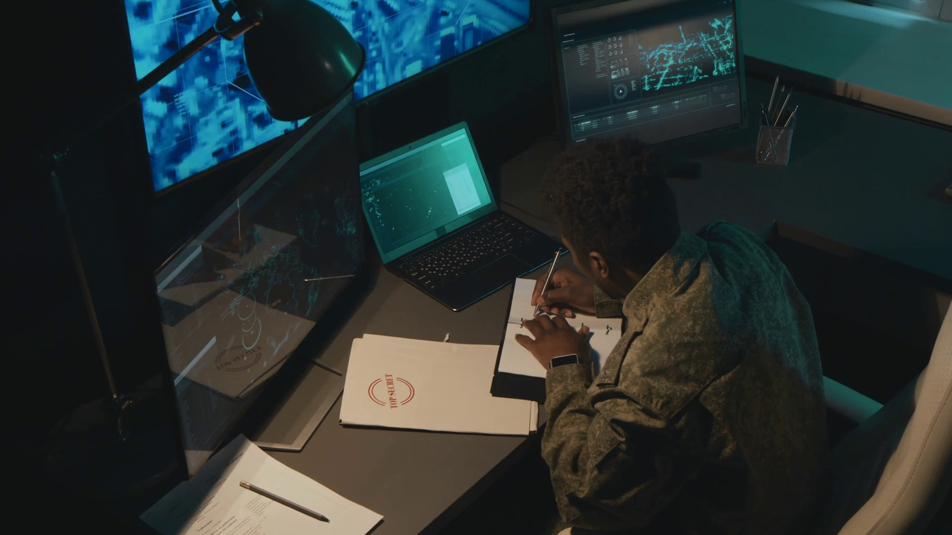 High Angle Medium Shot Of Focused Male Stock Footage SBV-347775765 ...