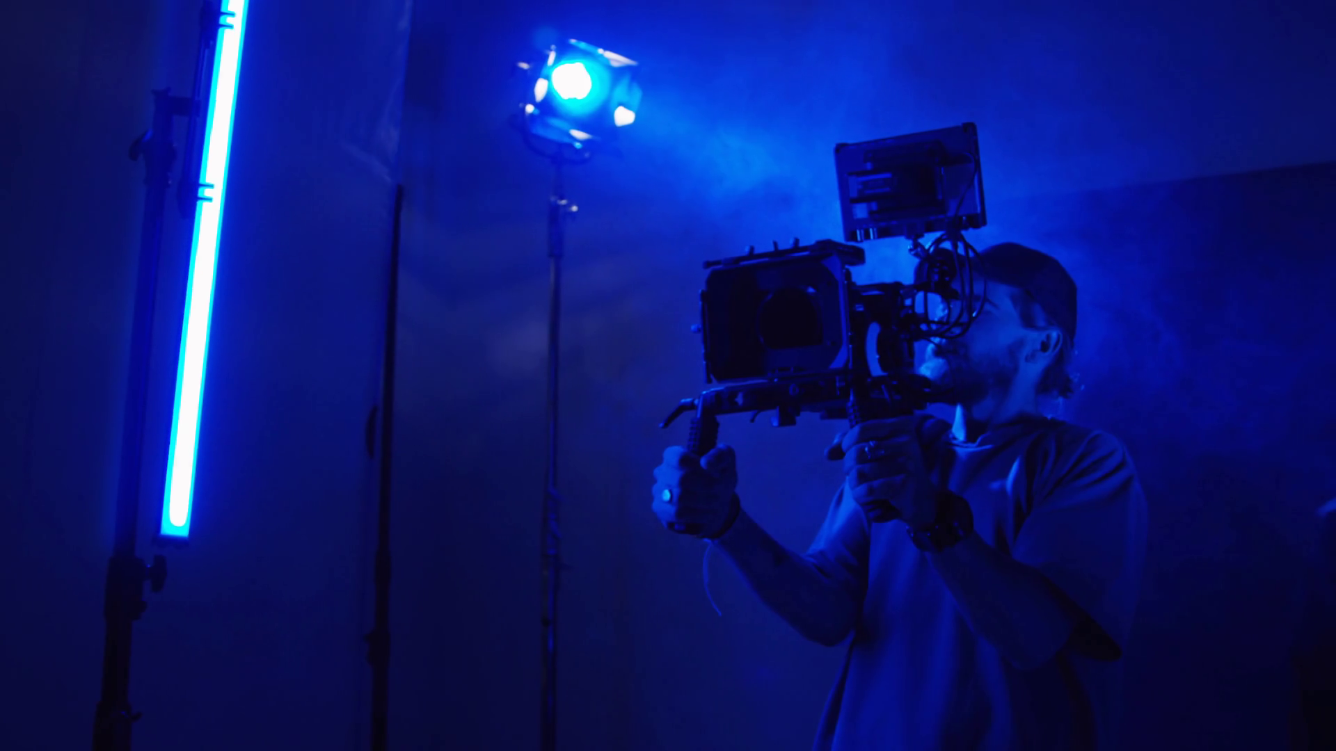 Medium Shot Of Cameraman With Professional Stock Footage SBV-348618523 ...